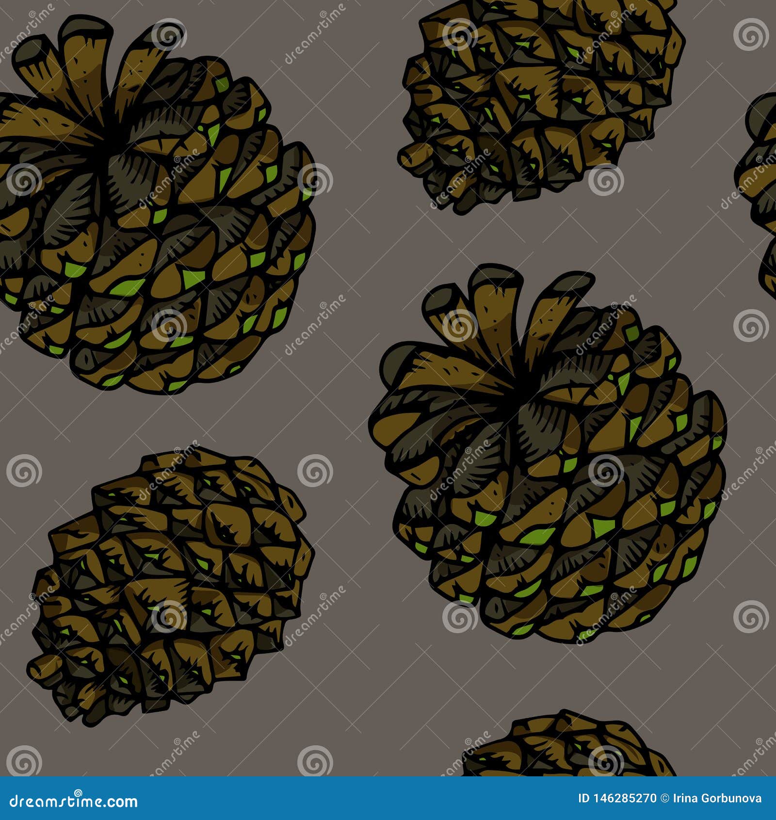 Vector Doodle Cone Illustration Seamless Pattern in Brown and Green ...