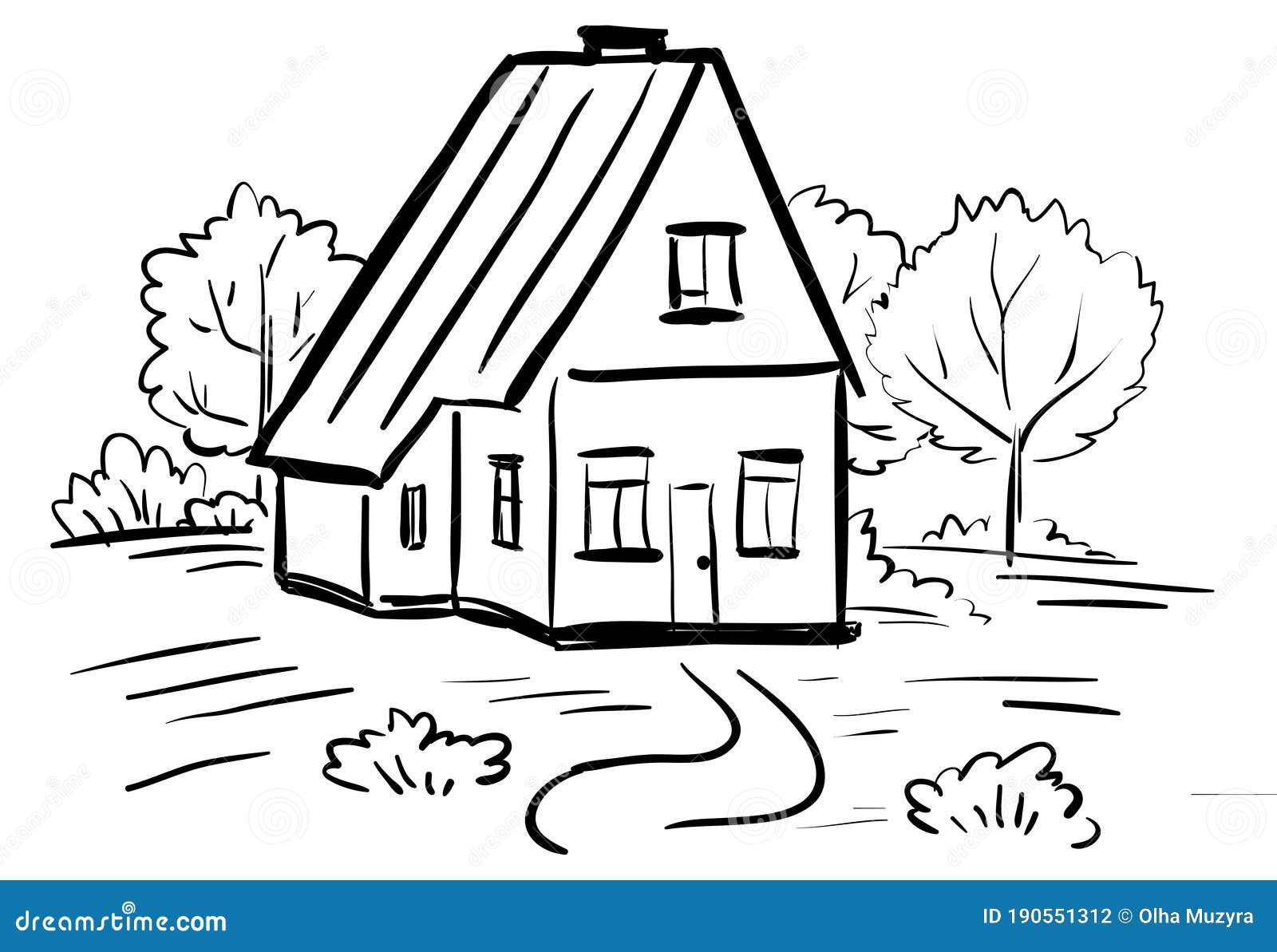 Vector Doodle Cozy Suburban House Stock Vector - Illustration of black ...