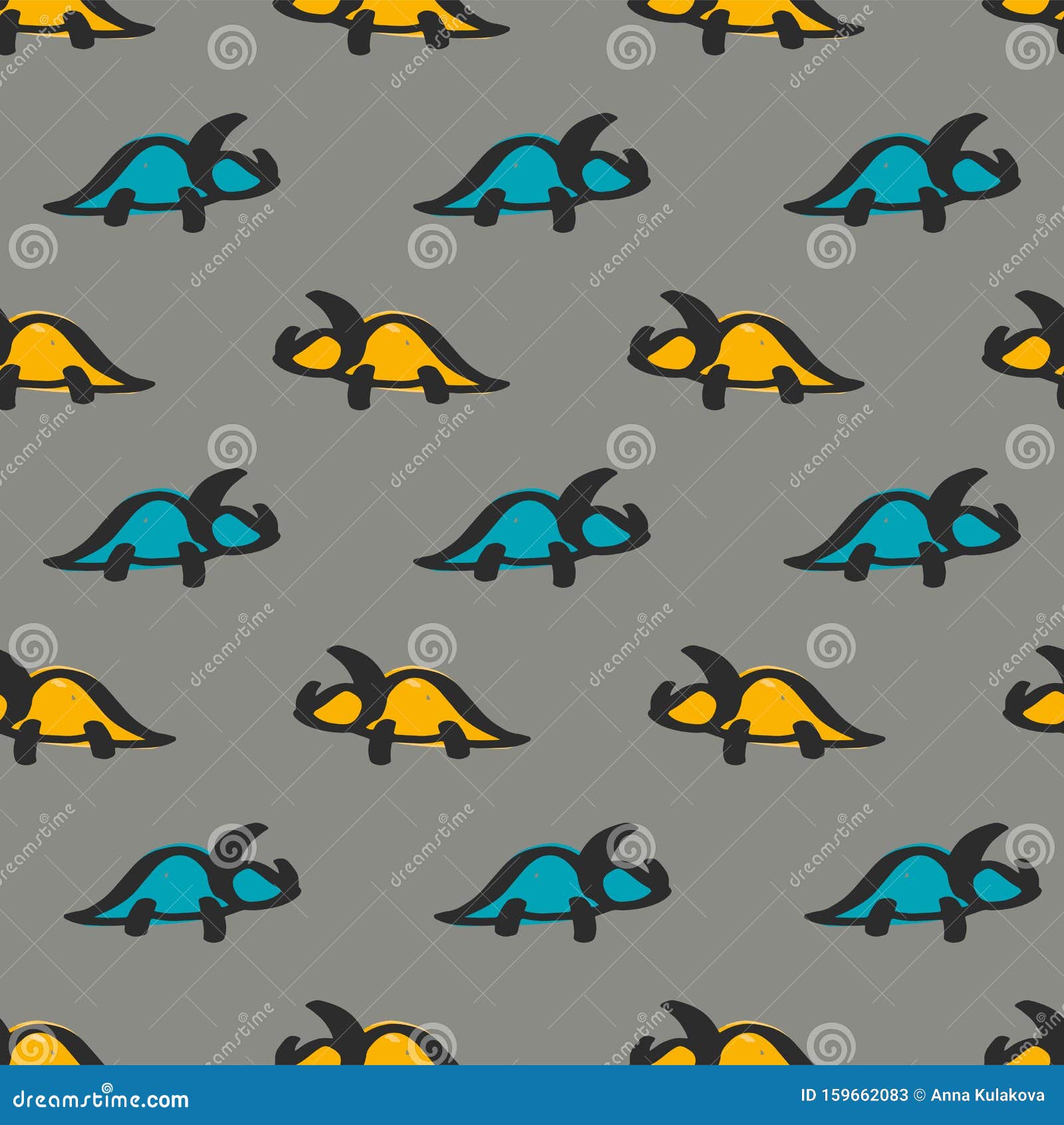Vector Doodle Dinosaur Seamless Pattern in Doodle Style for Children ...