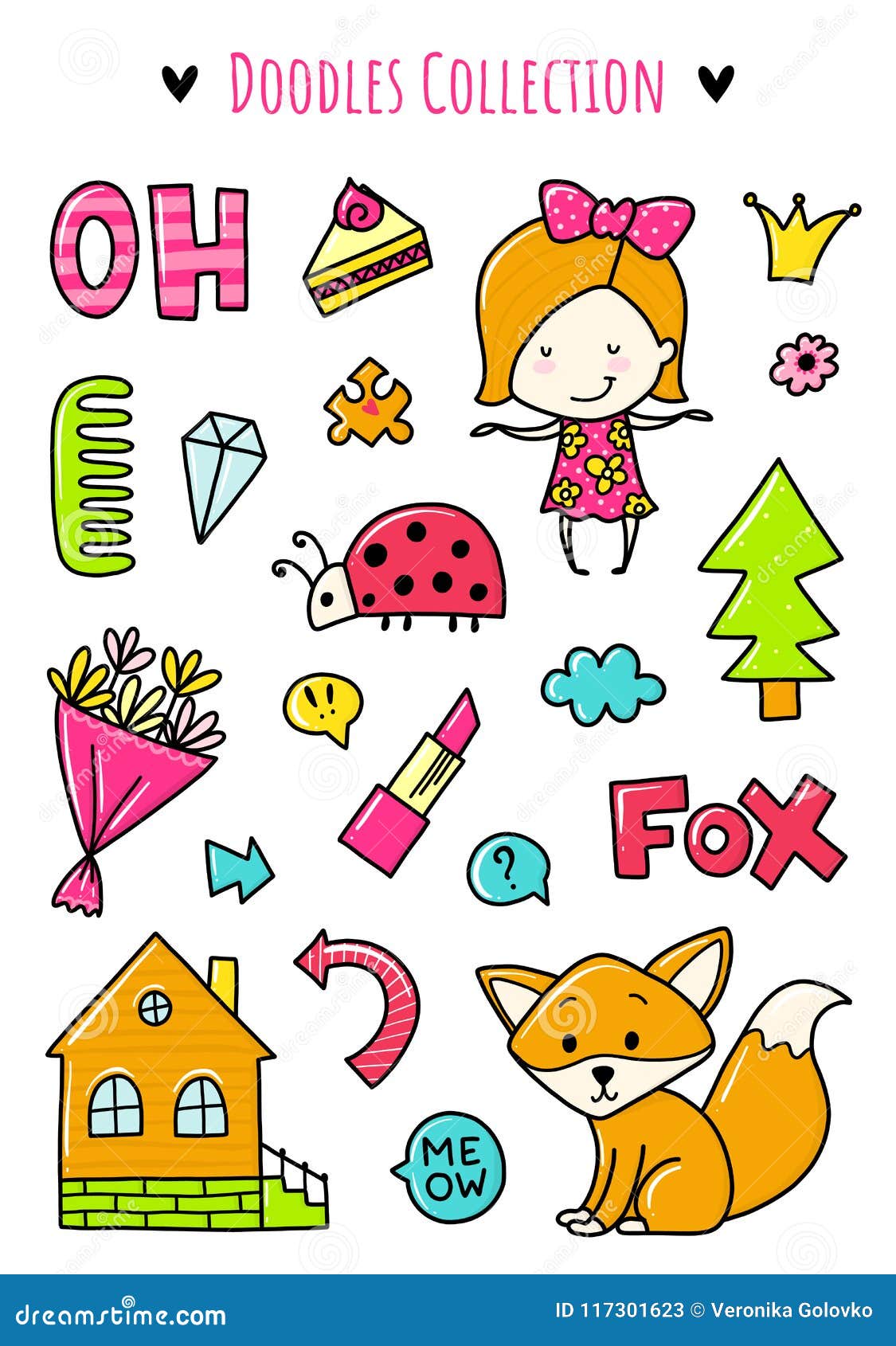 Vector doodle elements stock vector. Illustration of meow - 117301623