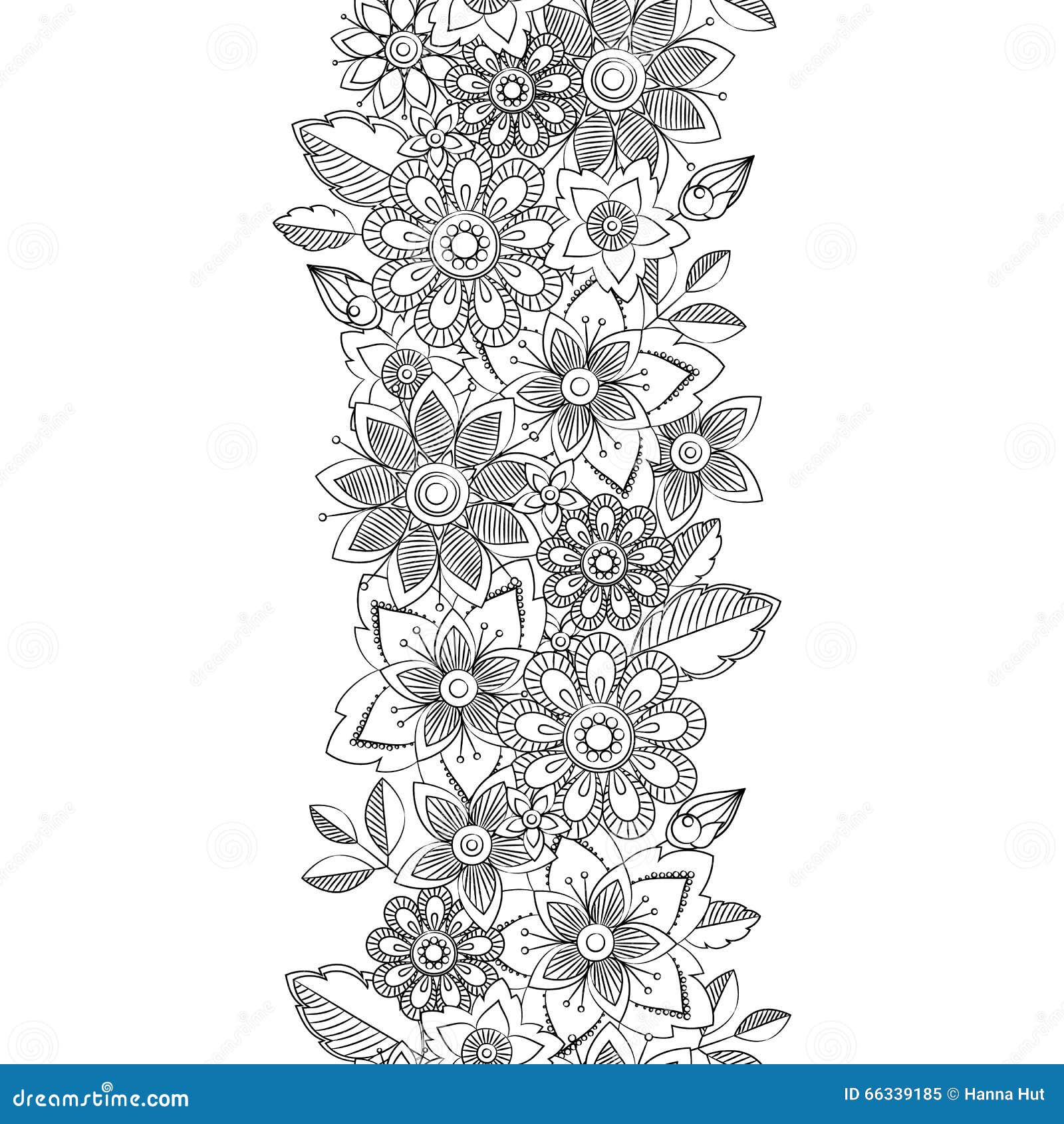Vector Doodle Flowers Seamless Border. Botanical and Flower Decorative ...