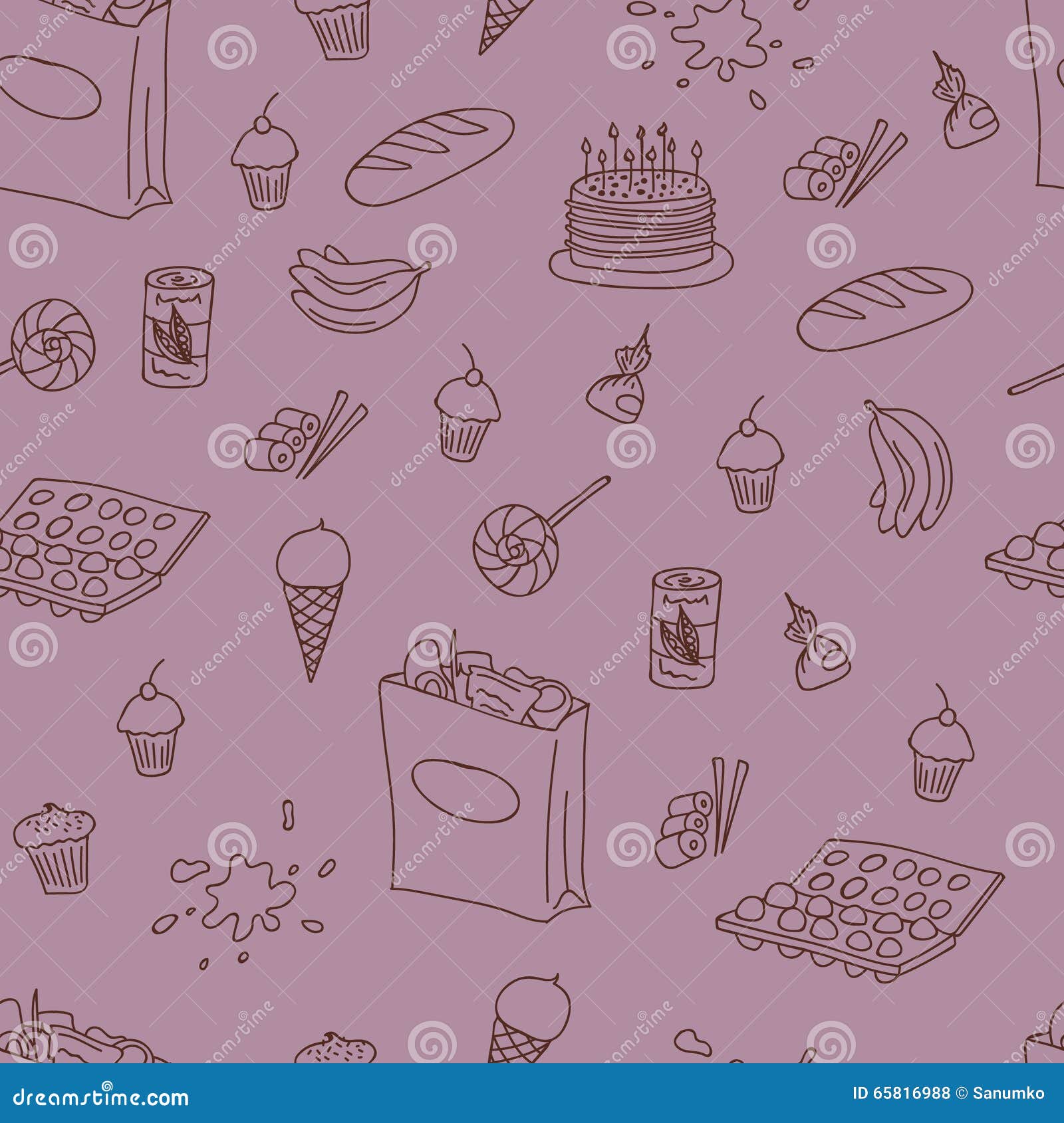 Vector Doodle Food Elements Pattern Stock Illustration - Illustration ...