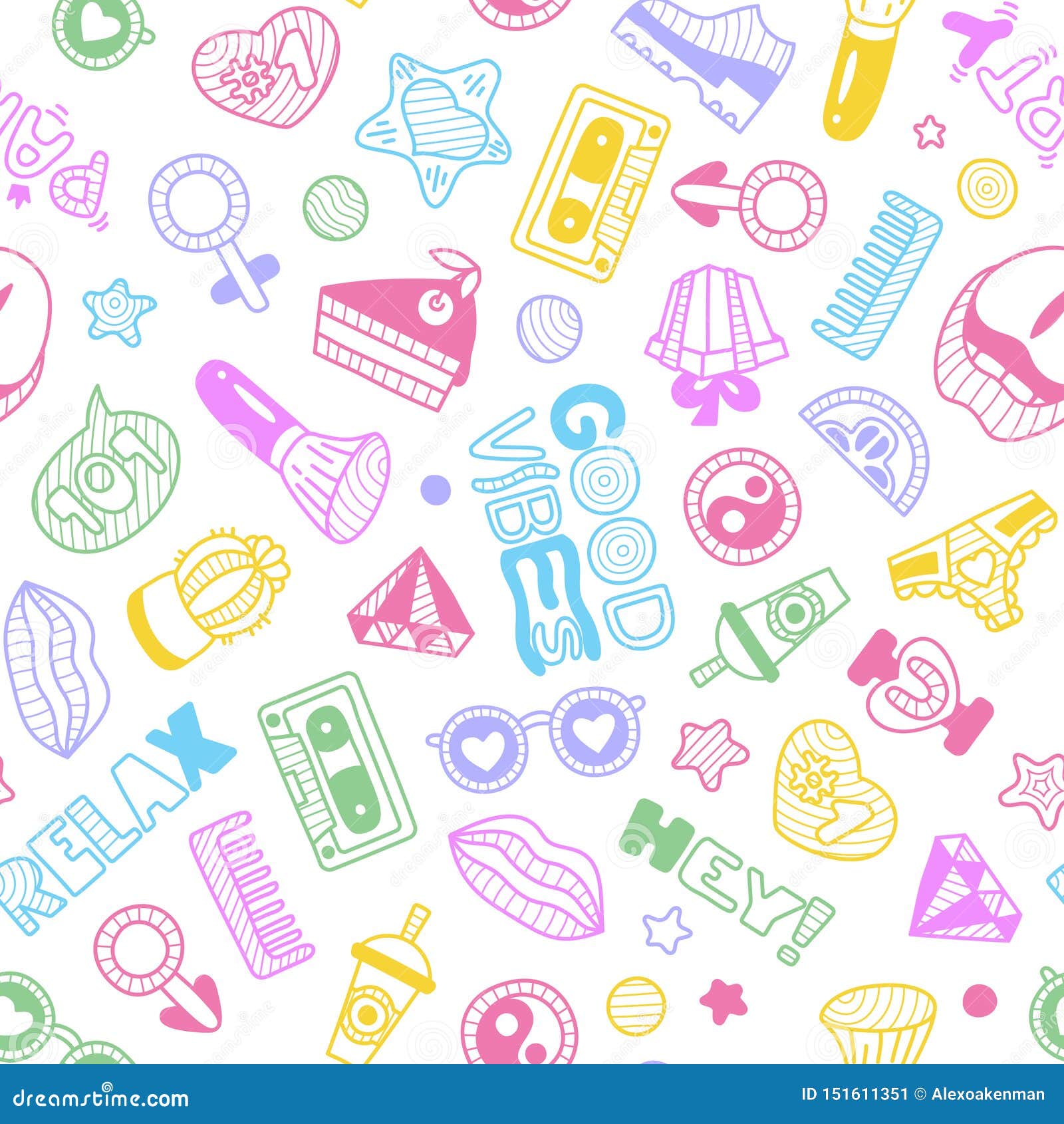 Vector Doodle Girly Seamless Pattern, Texture Or Background Royalty ...