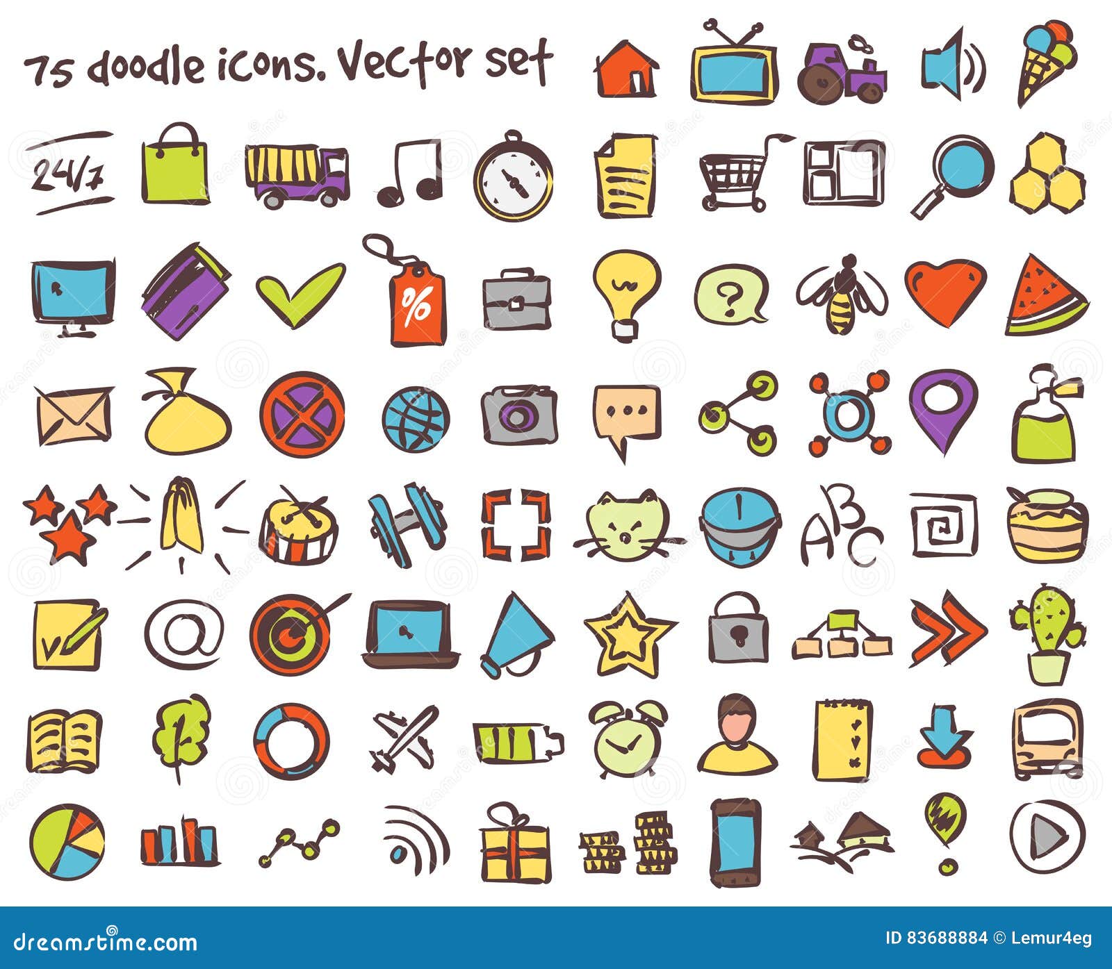 Vector doodle icons set stock vector. Illustration of icecream - 83688884