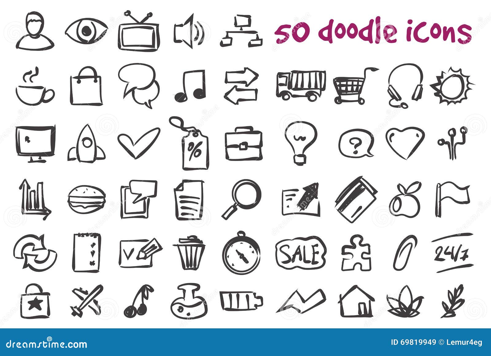 Vector doodle icons set stock vector. Illustration of clip - 69819949