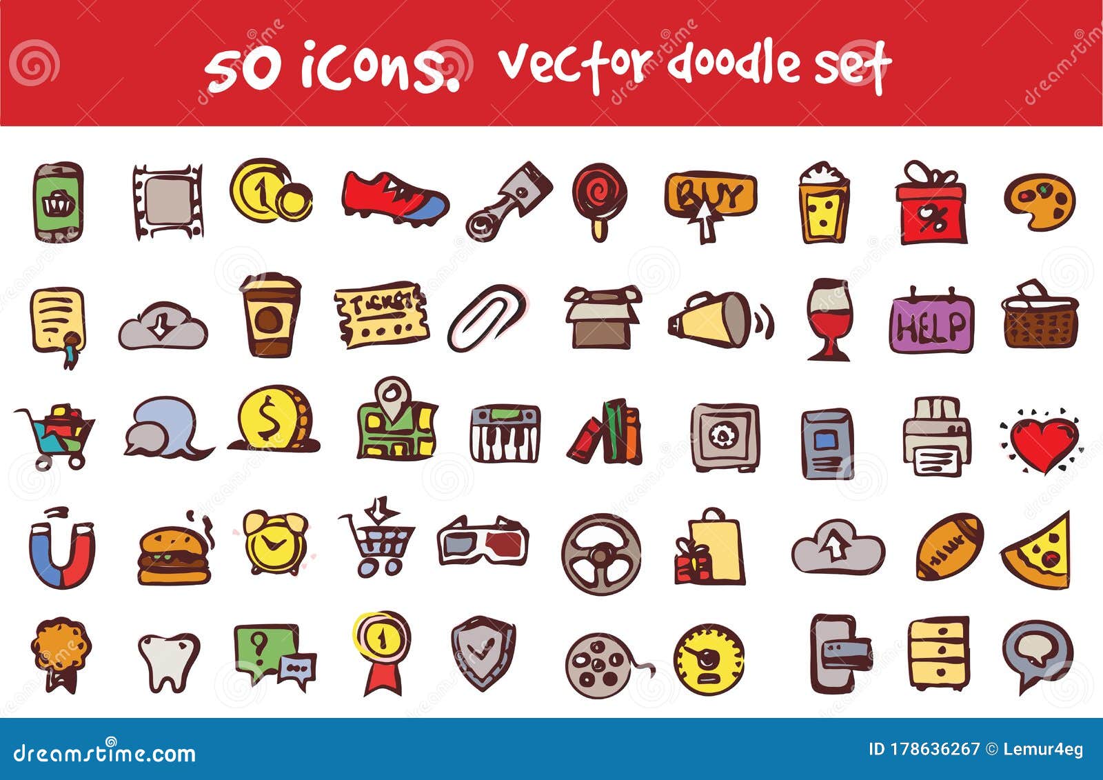 Vector Doodle Icons Set for Web Design Stock Vector - Illustration of ...
