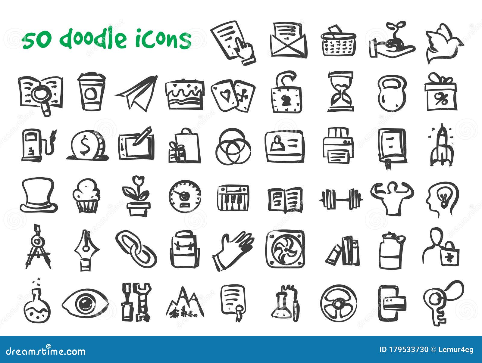 Vector Doodle Icons Set for Web Design Stock Vector - Illustration of ...