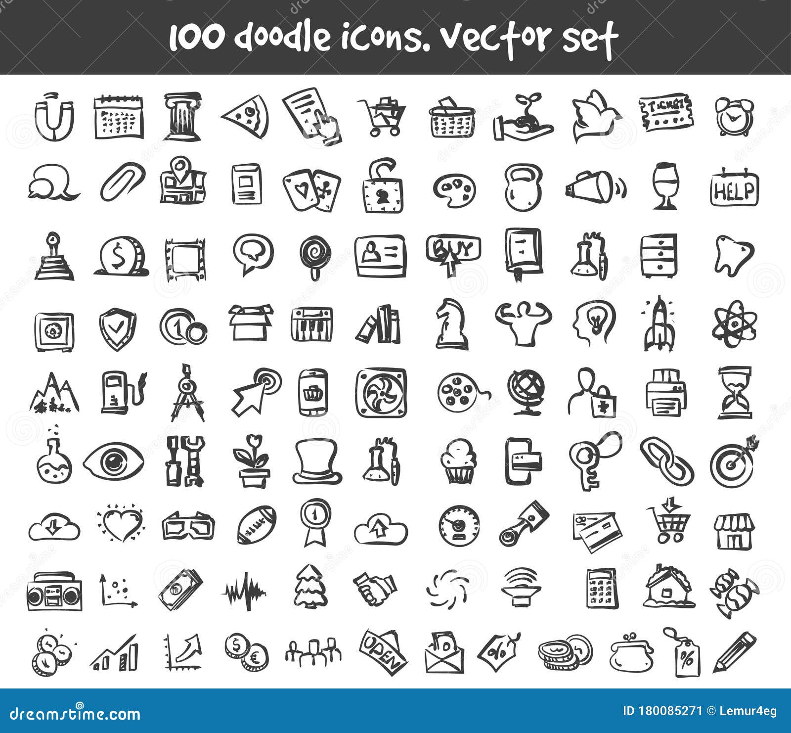 Vector Doodle Icons Set for Web Design Stock Vector - Illustration of ...