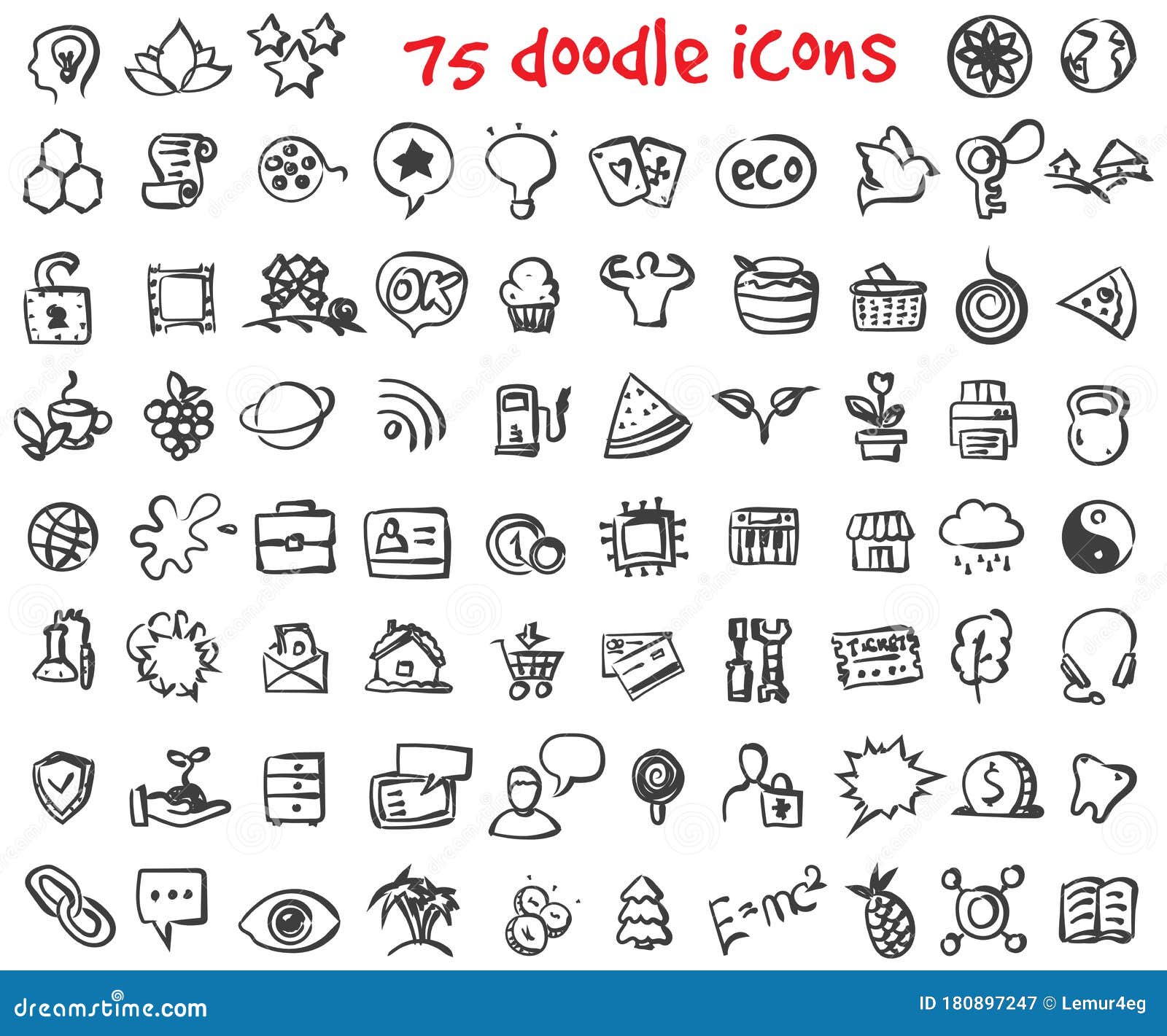 Vector Doodle Icons Set for Web Design Stock Vector - Illustration of ...