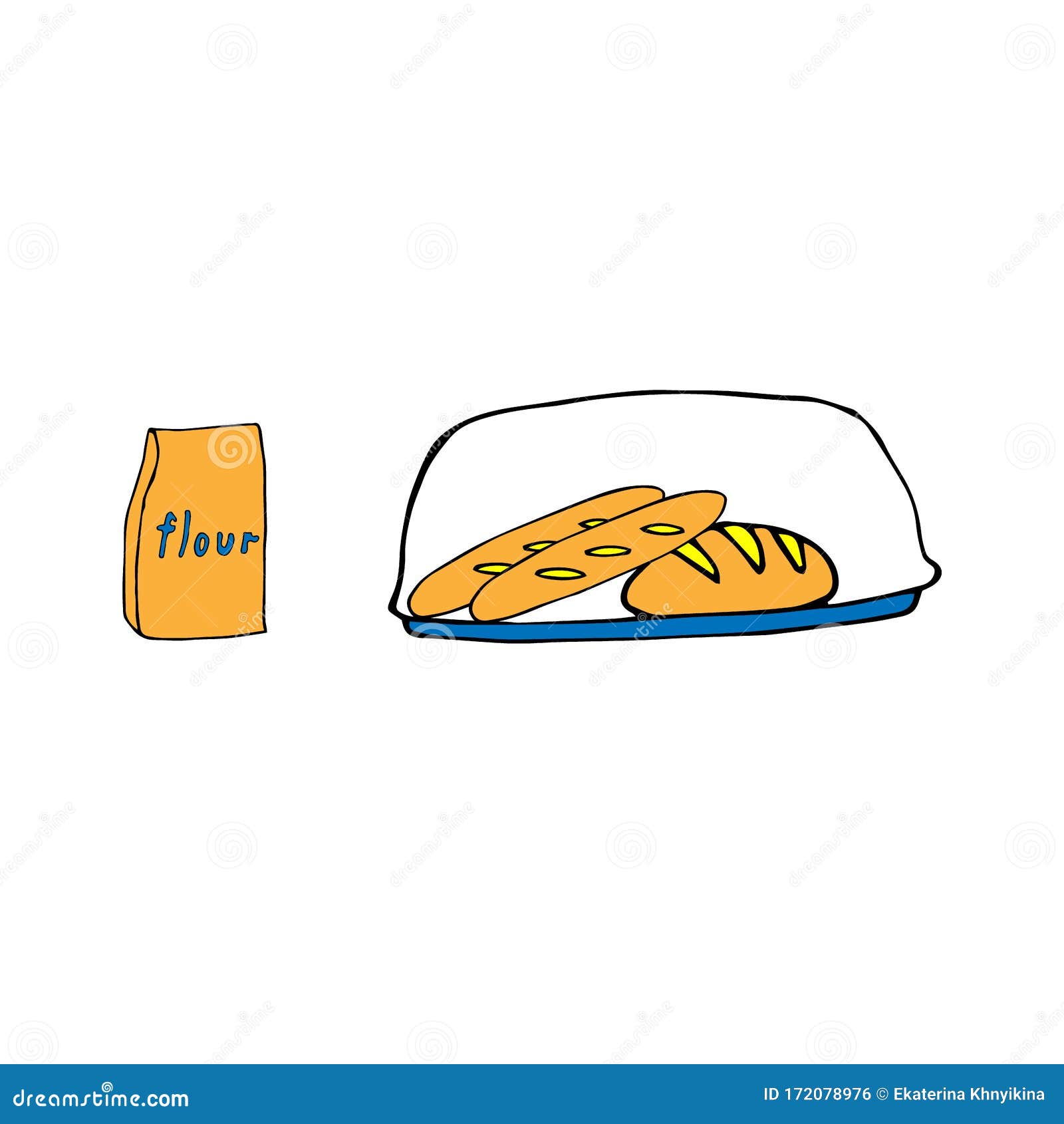 Vector Doodle Illustration of a Bread Box with Three Loaves of Bread ...