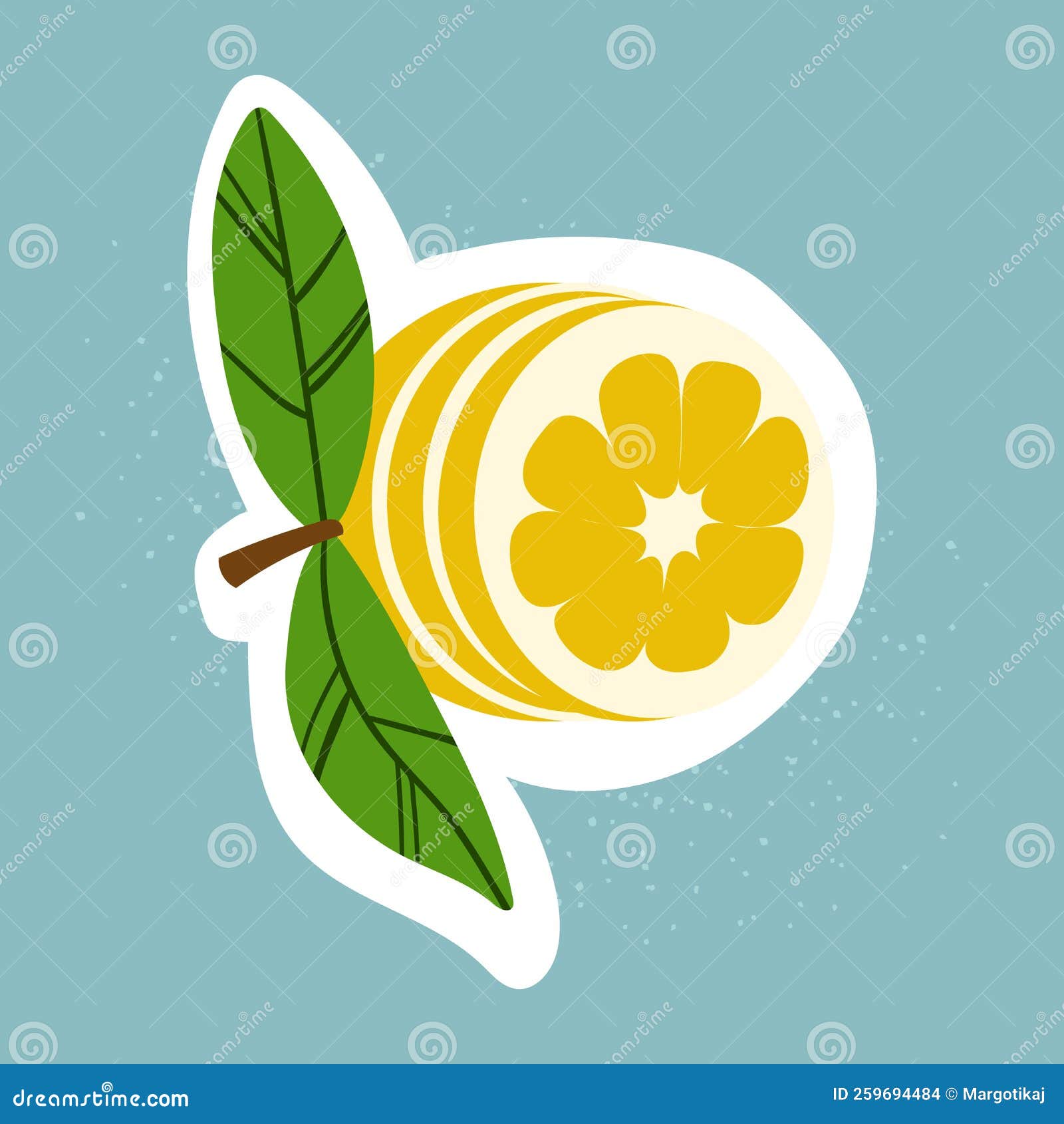 Vector Doodle Lemon with Leaves. Isolated Hand Drawn Sticker with ...