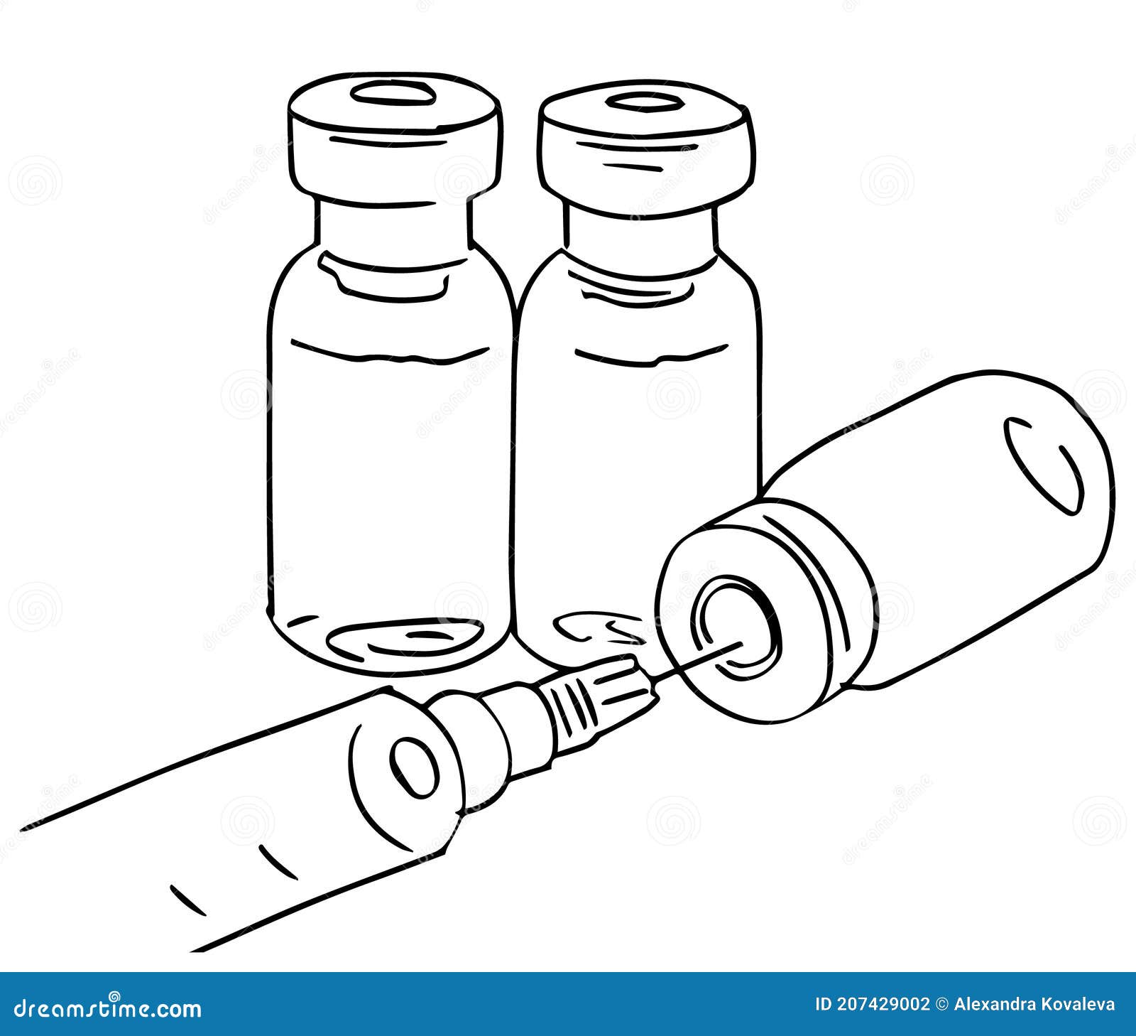 Vector Doodle Linear Image Illustration of Vials with a Vaccine and a ...