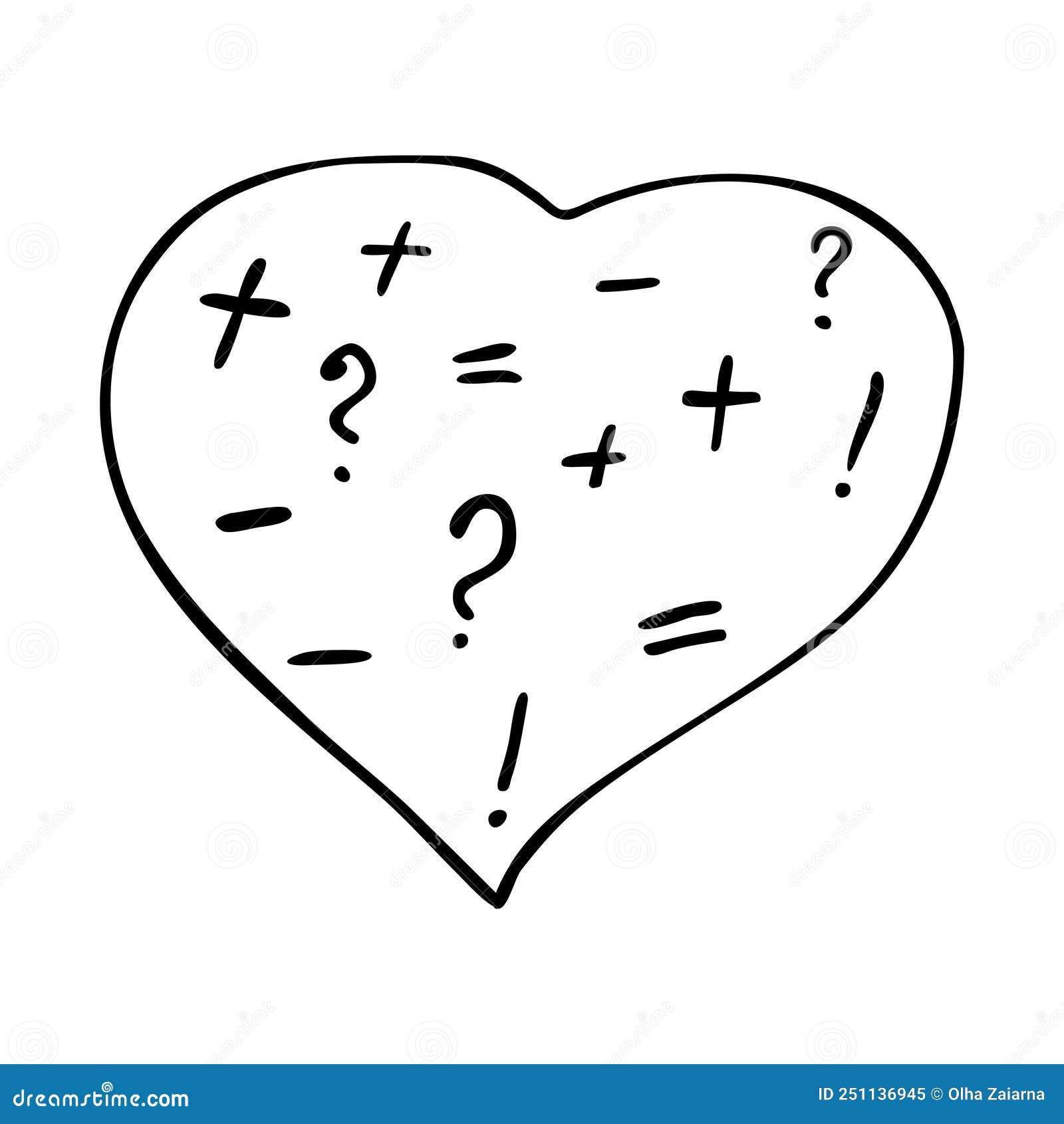 Vector Doodle Lineart Heart with Math Symbols Inside. Isolated Outline ...