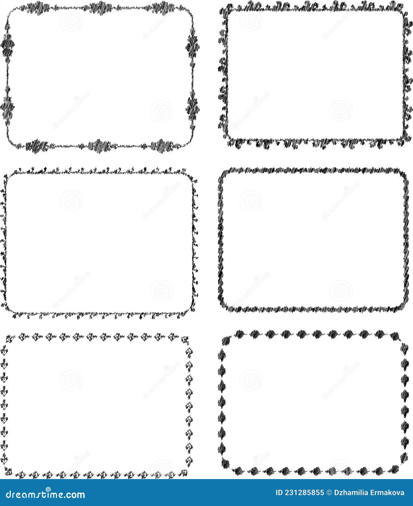 Vector Doodle Outline Drawings of Set Various Decorative Borders Stock ...