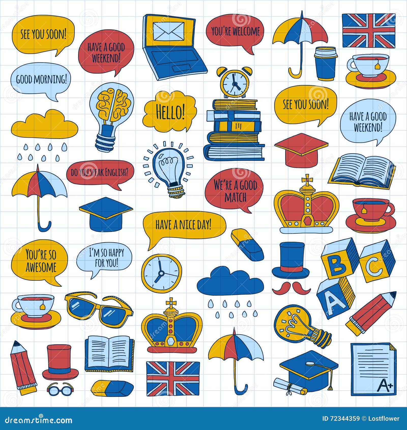 Vector Doodle Patterns English Courses Language School Stock Vector ...