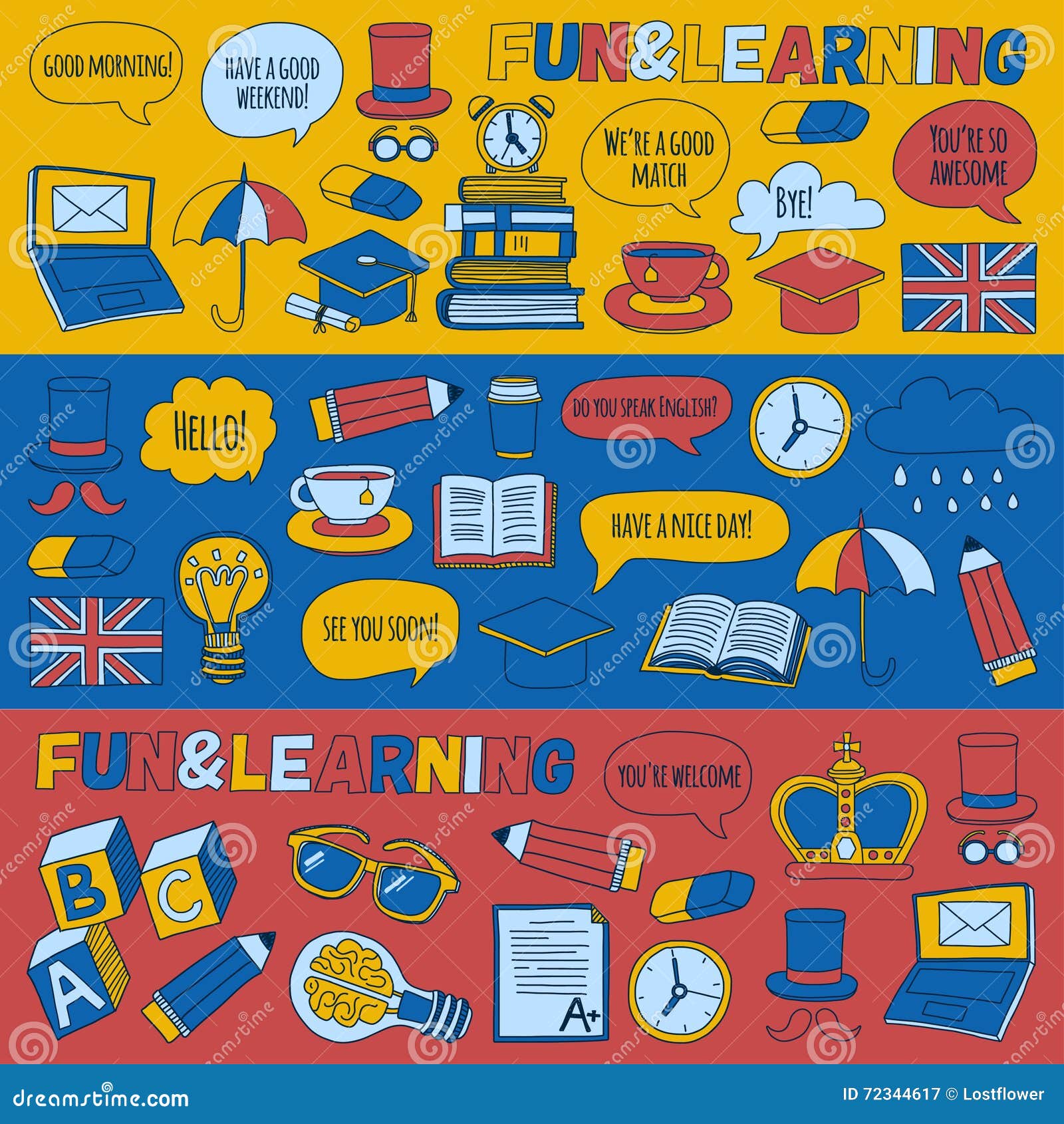 Vector Doodle Patterns English Courses Language School Stock Vector ...