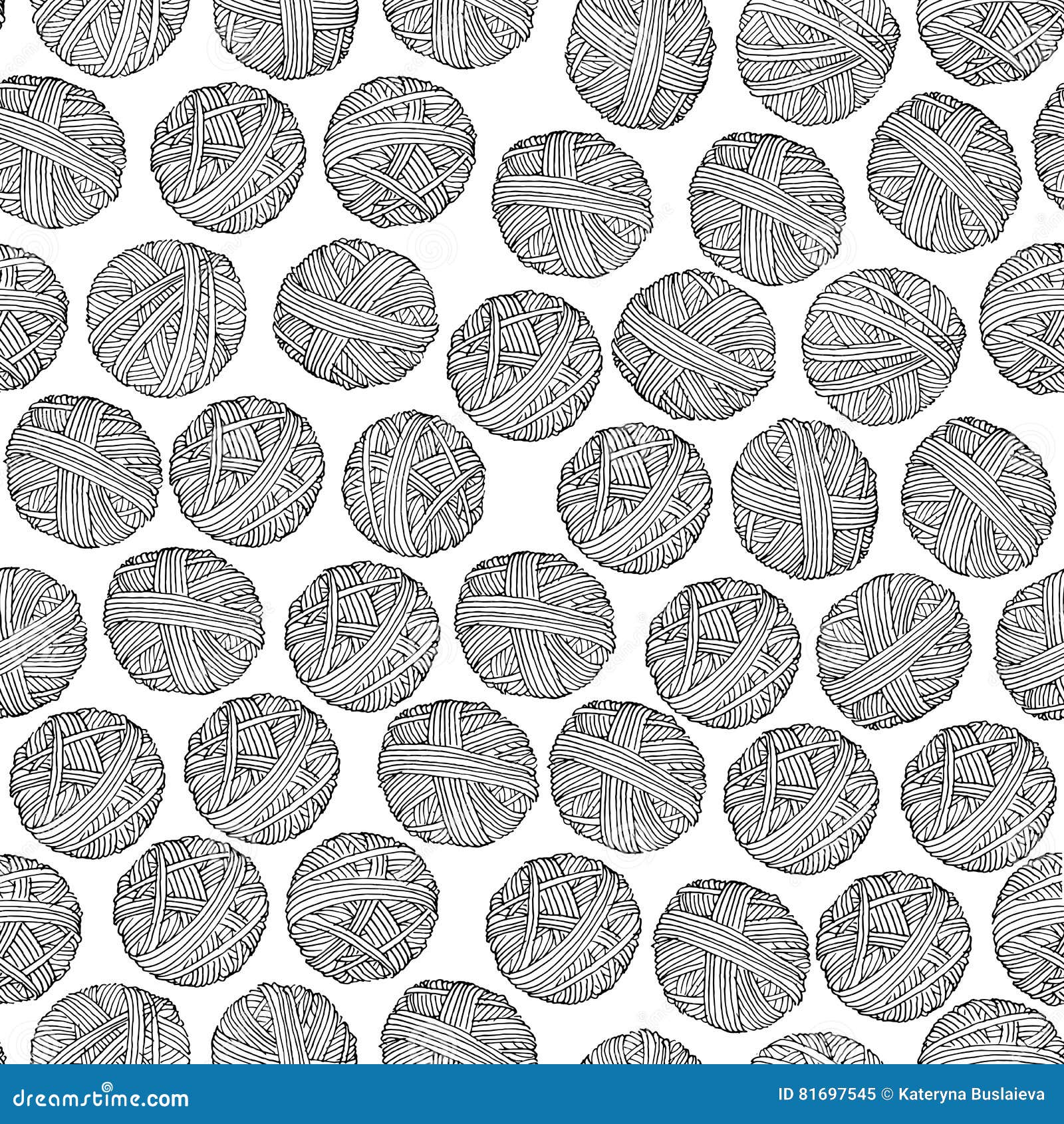Vector Doodle Seamless Pattern of Ball of Yarn. Stock Vector ...