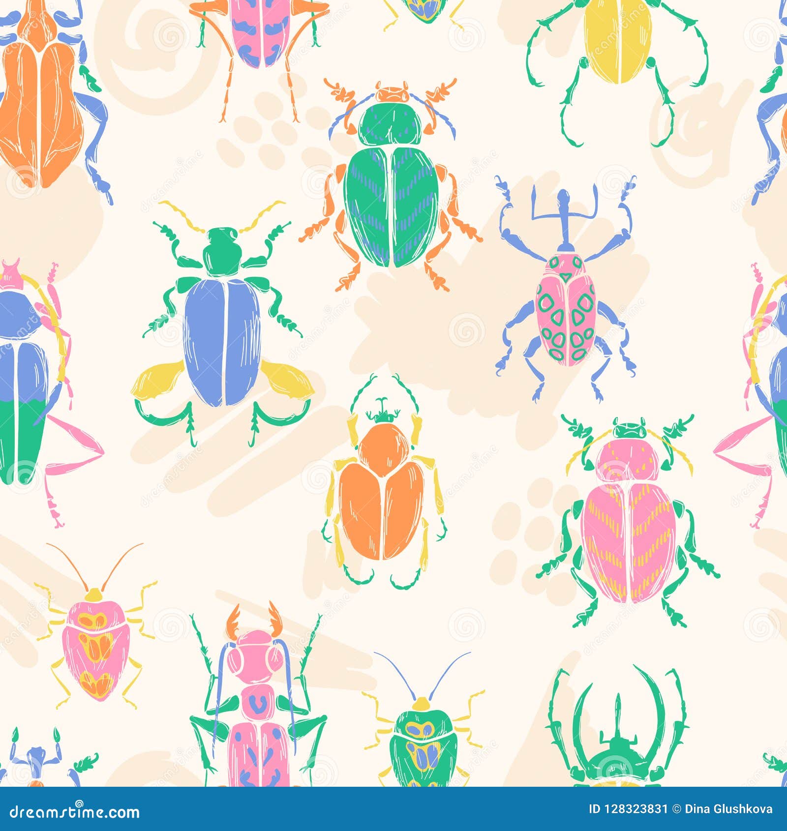 Vector Doodle Seamless Pattern with Big Decorative Tropic Bugs. Stock ...