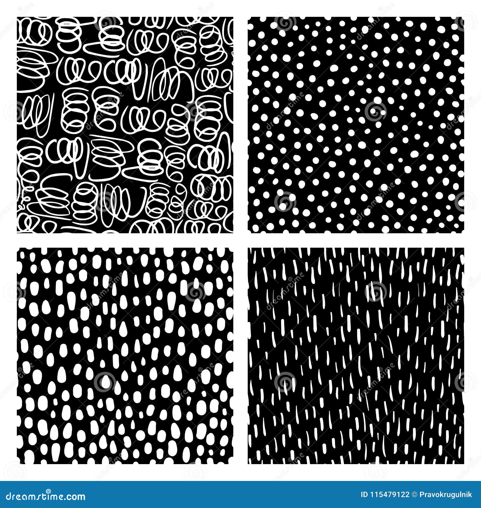 Vector Doodle Seamless Pattern Set Stock Vector - Illustration of ...