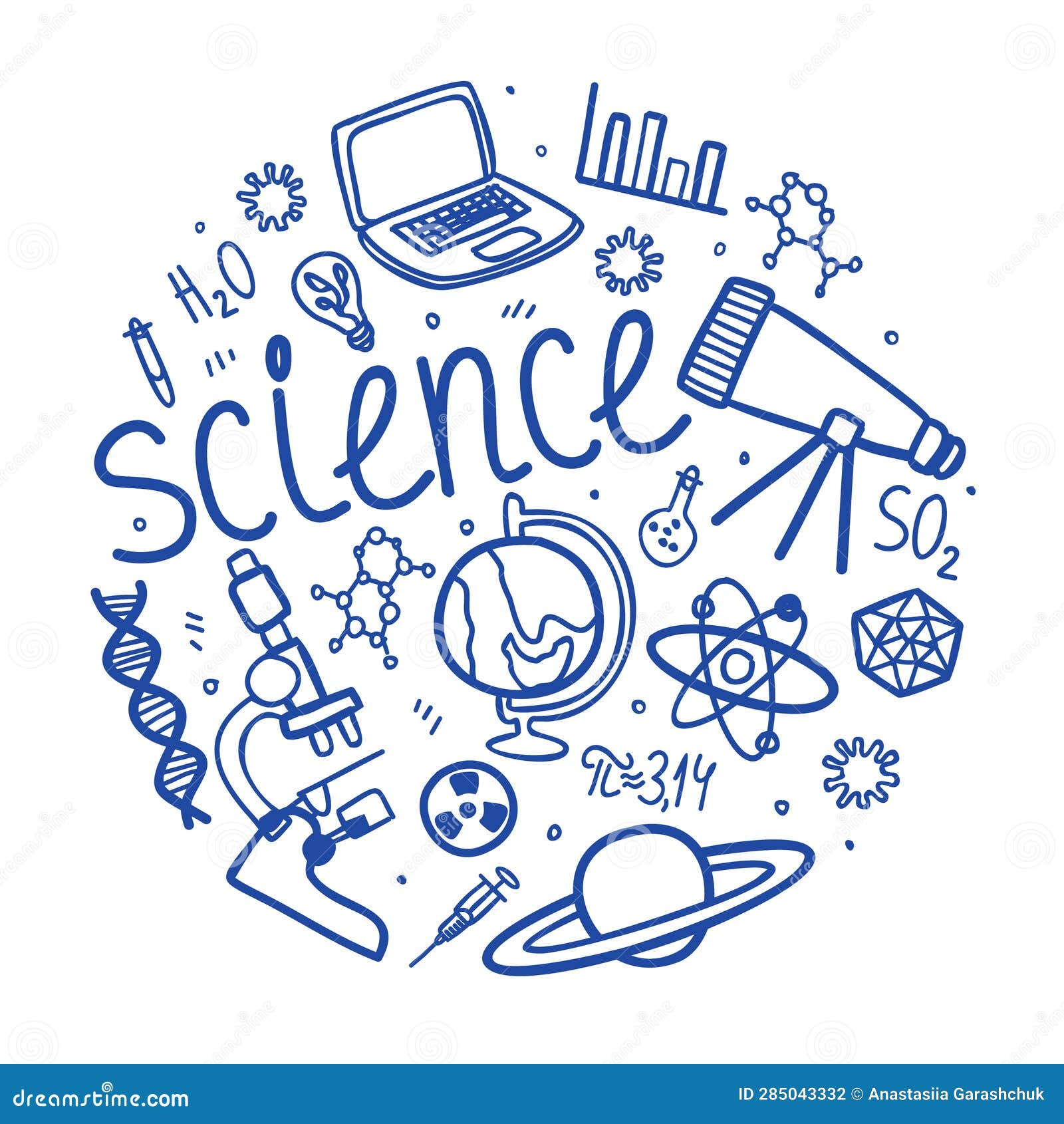 Vector Doodle Set of Science Elements. Science Items with Lettering ...
