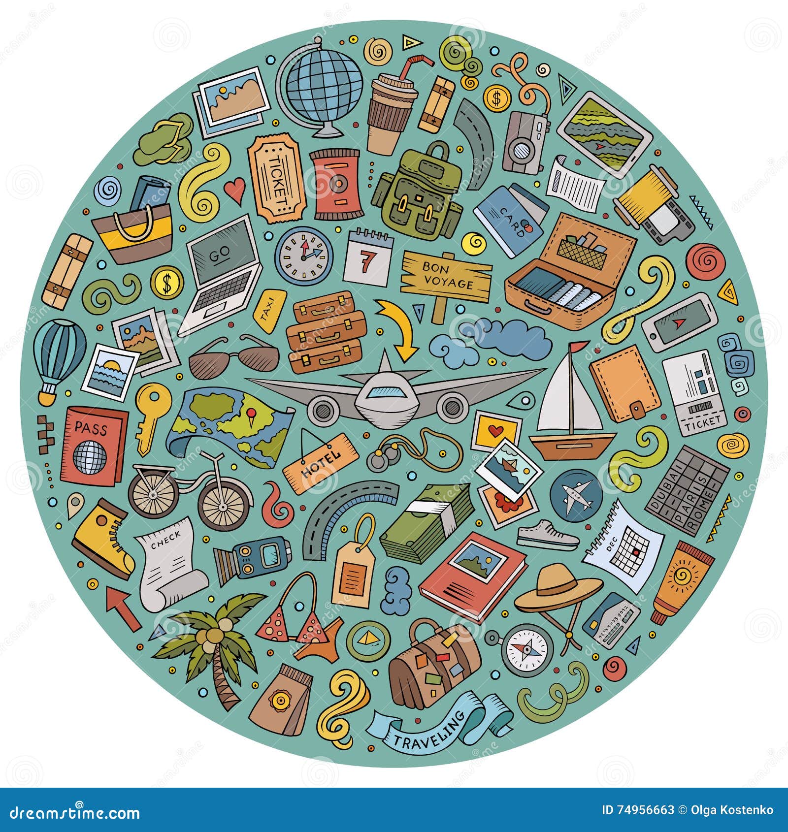 Vector Doodle Set of Travel Theme Items Stock Vector - Illustration of ...