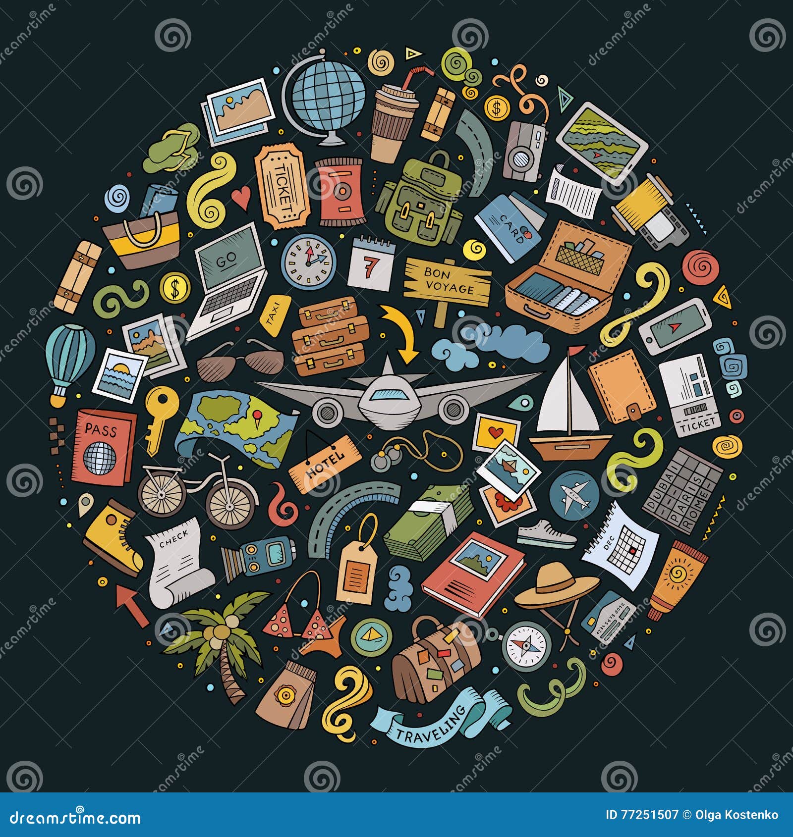 Vector Doodle Set of Travel Theme Items Stock Vector - Illustration of ...