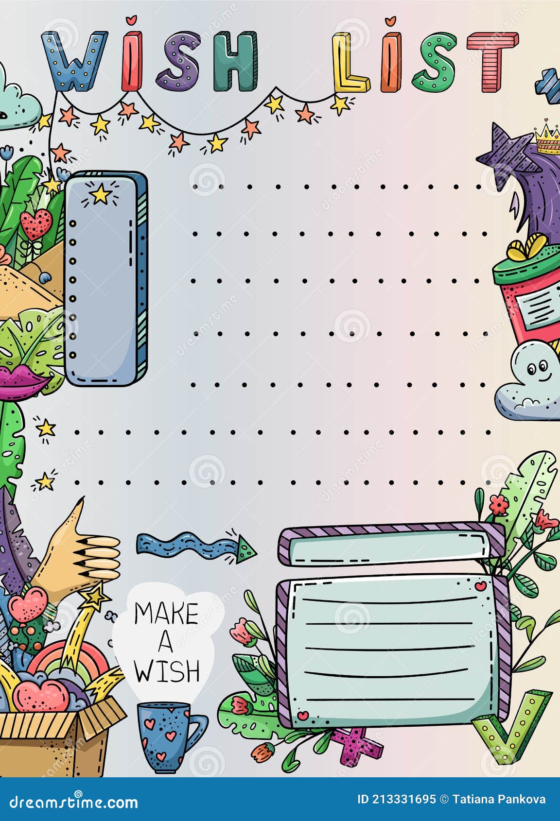 Vector Doodle Template with Creative Illustrations and Lettering. Wish ...