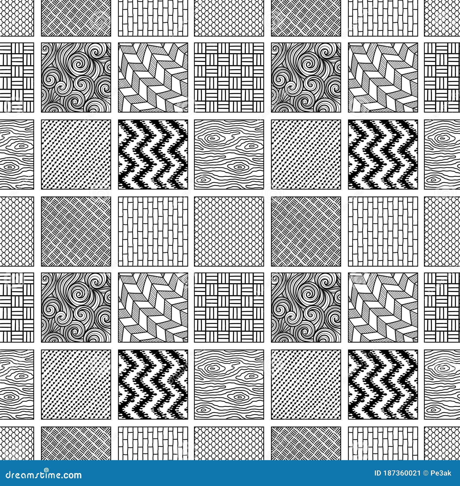 Vector Doodle Tile Pattern. Hand-drawn Mosaic Seamless Ornament Stock ...