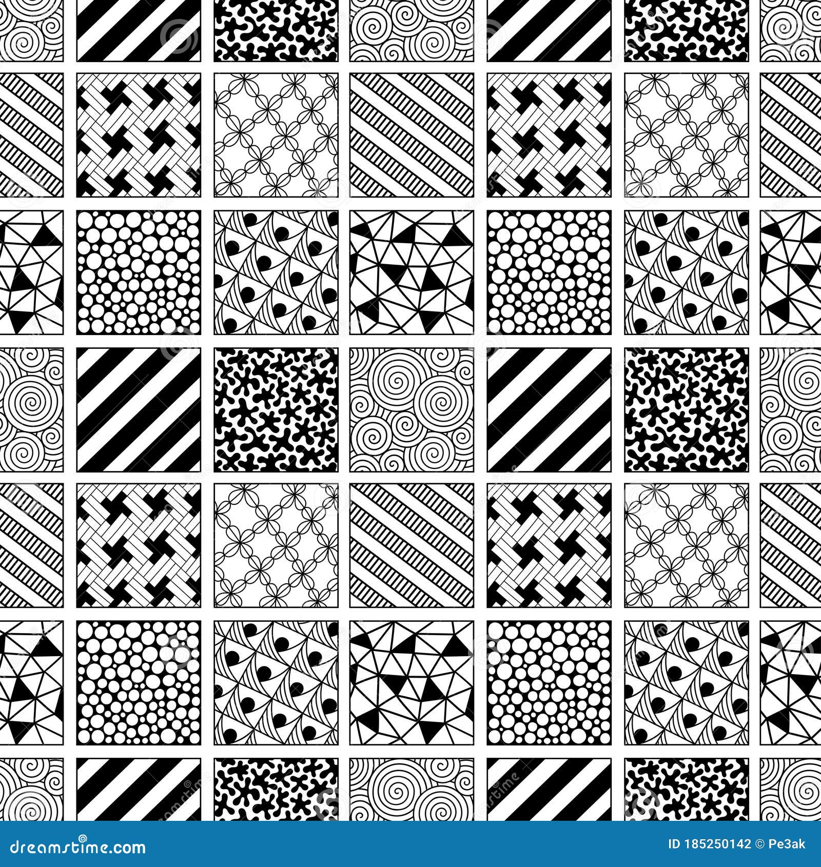 Vector Doodle Tile Pattern. Hand-drawn Mosaic Seamless Ornament Stock ...