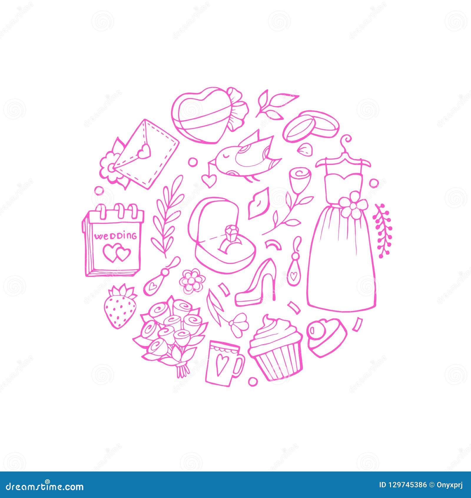 Vector Doodle Wedding Elements in Circle Shape Illustration Stock ...
