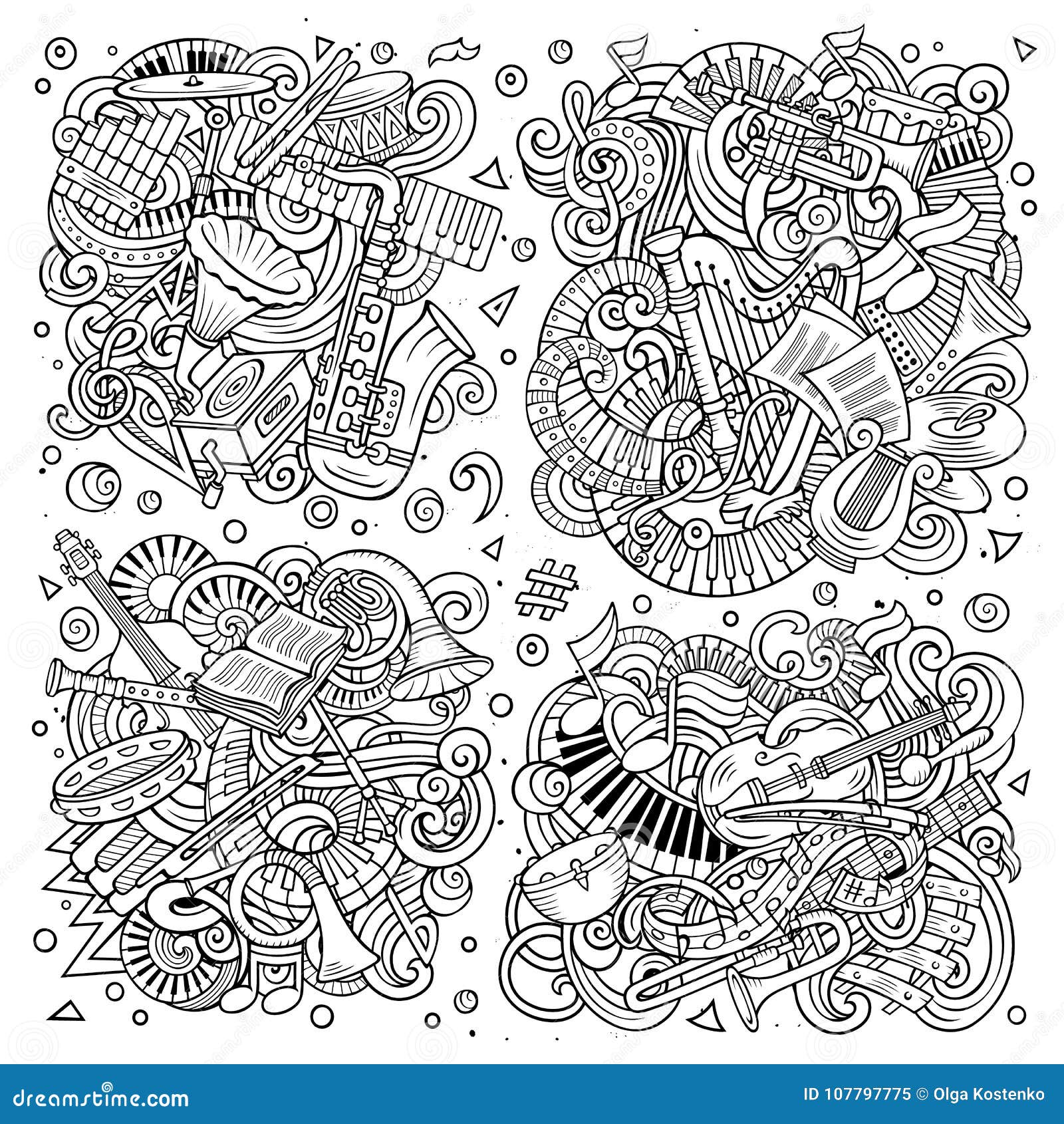 Vector Doodles Cartoon Set of Classical Musical Instruments Objects ...