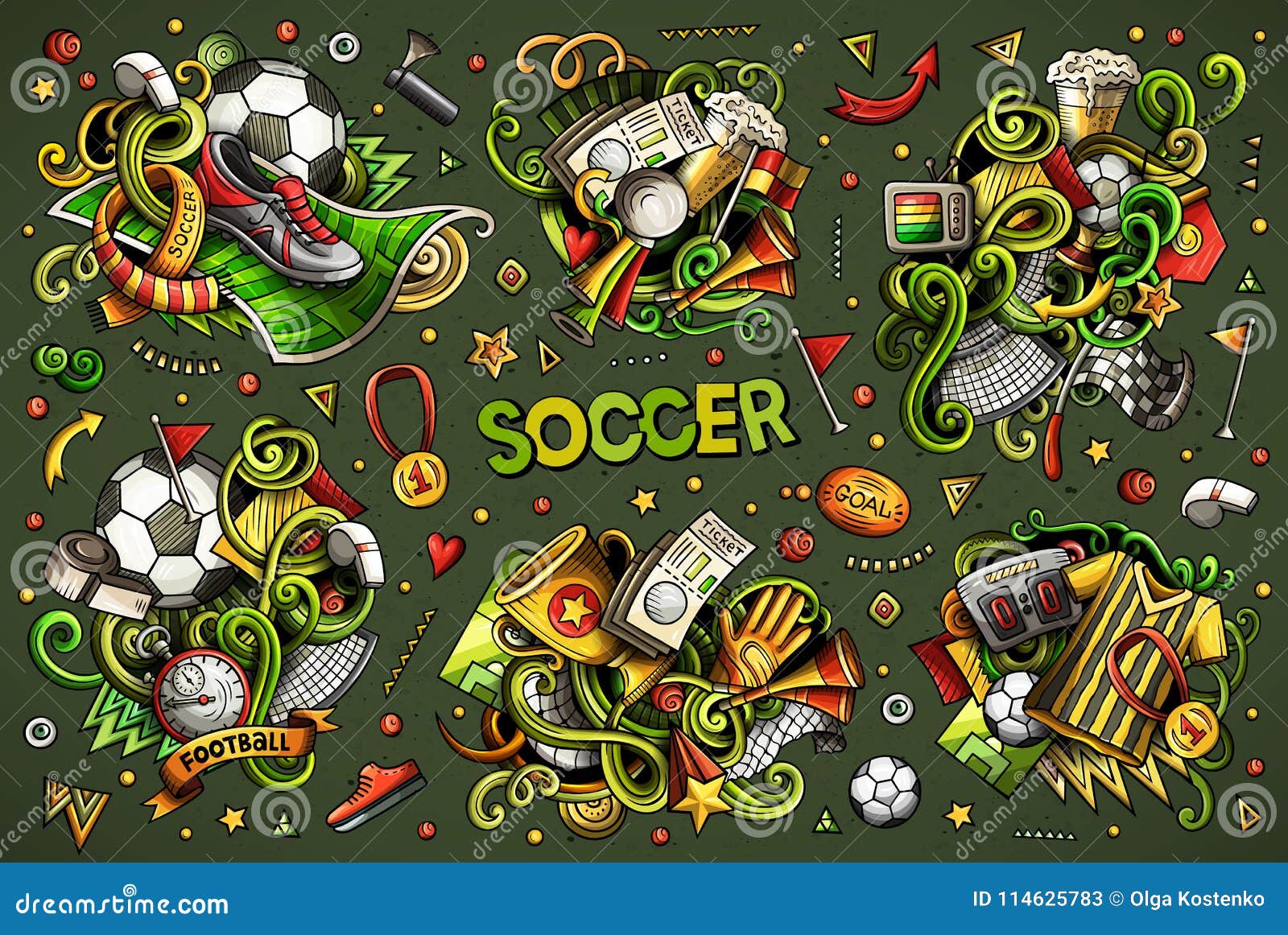 Vector Doodles Cartoon Set of Football Combinations of Objects Stock ...