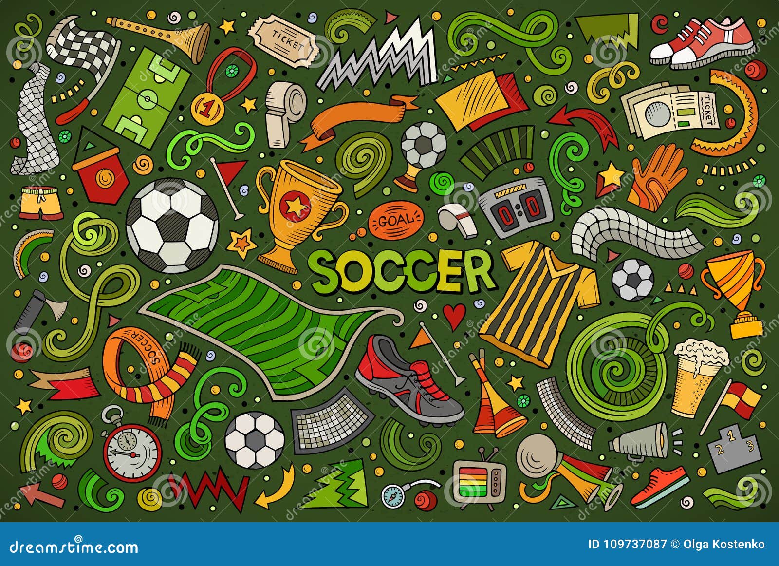 Vector Doodles Cartoon Set of Football Objects Stock Vector ...