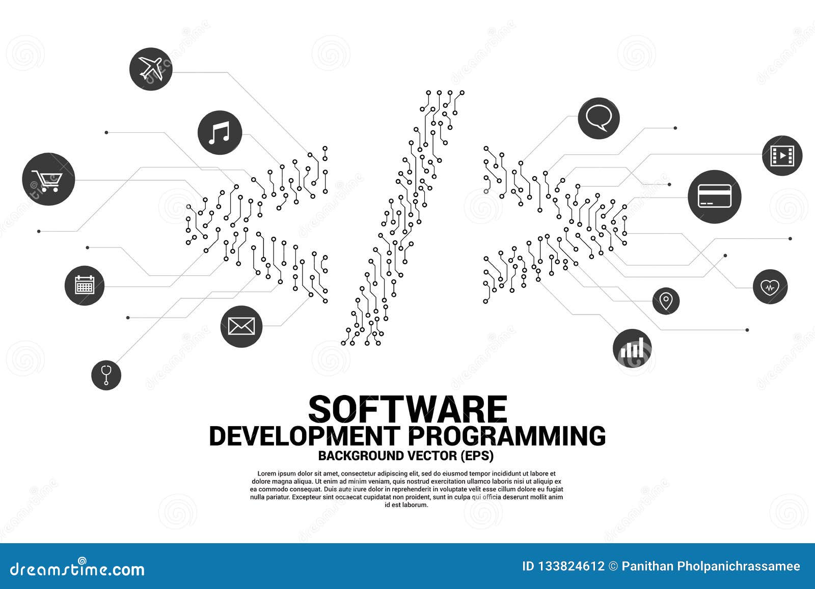 Vector Dot Connect Line Circuit Board Style Software Development Programming Tag Icon Stock