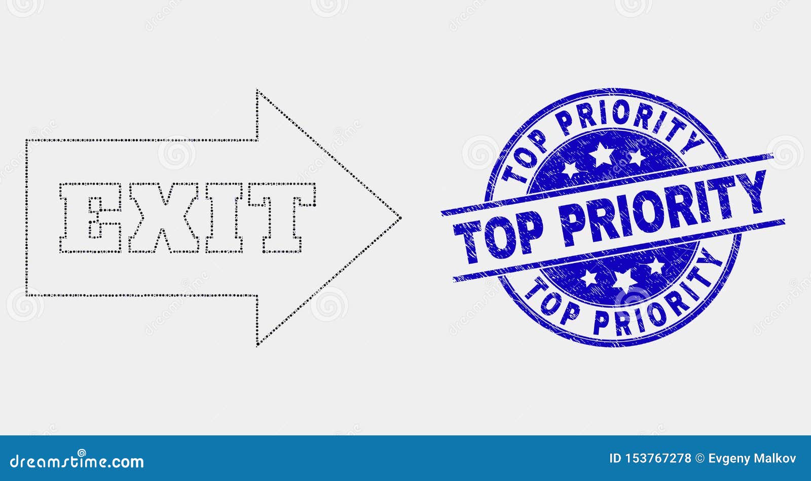 Vector Dot Exit Arrow Icon and Scratched Top Priority Stamp Stock ...