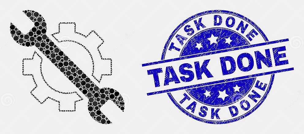 Vector Dot Options Tools Icon and Scratched Task Done Stamp Seal Stock ...