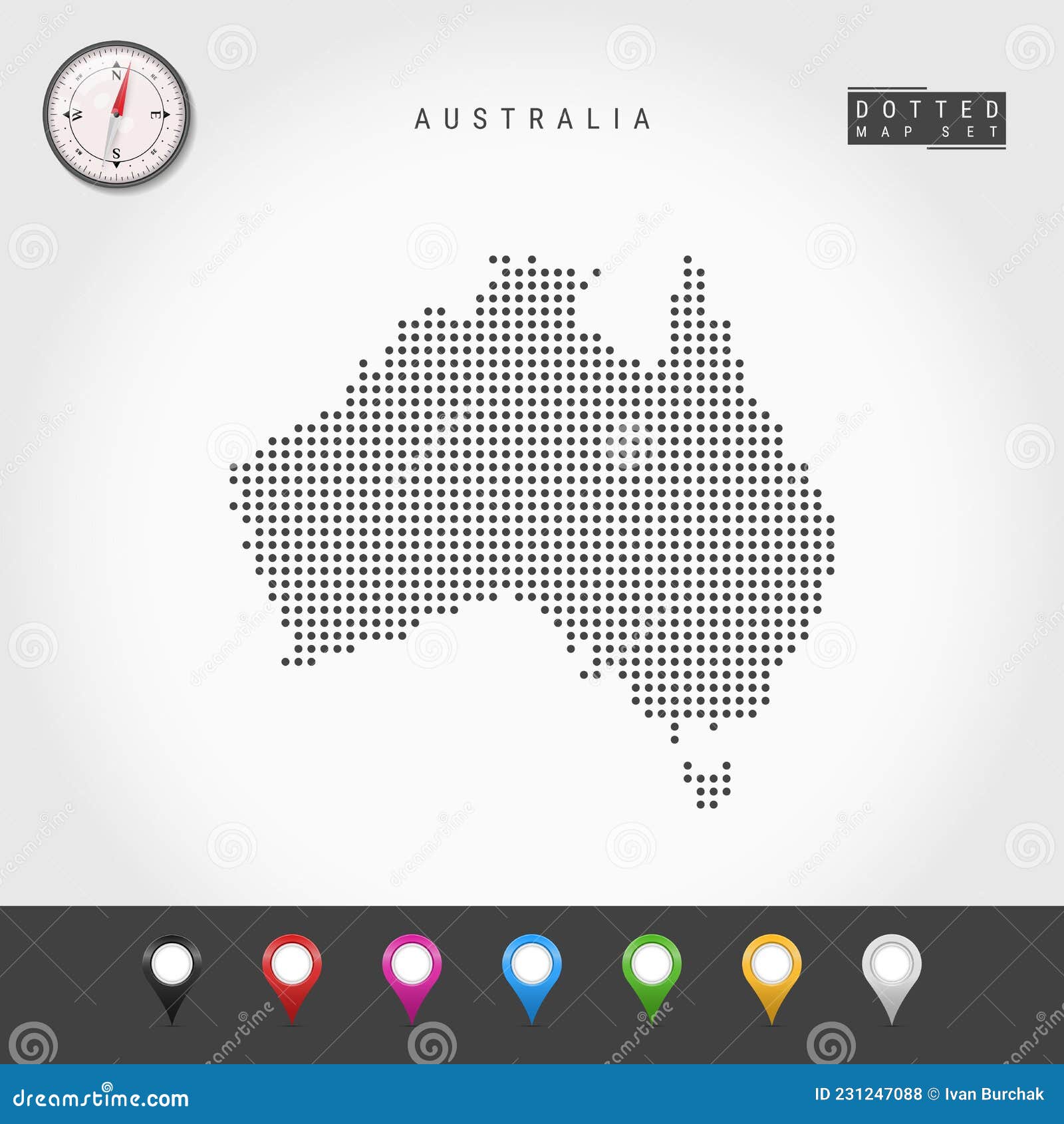 Vector Dots Map of Australia. Simple Silhouette of Australia. Realistic ...