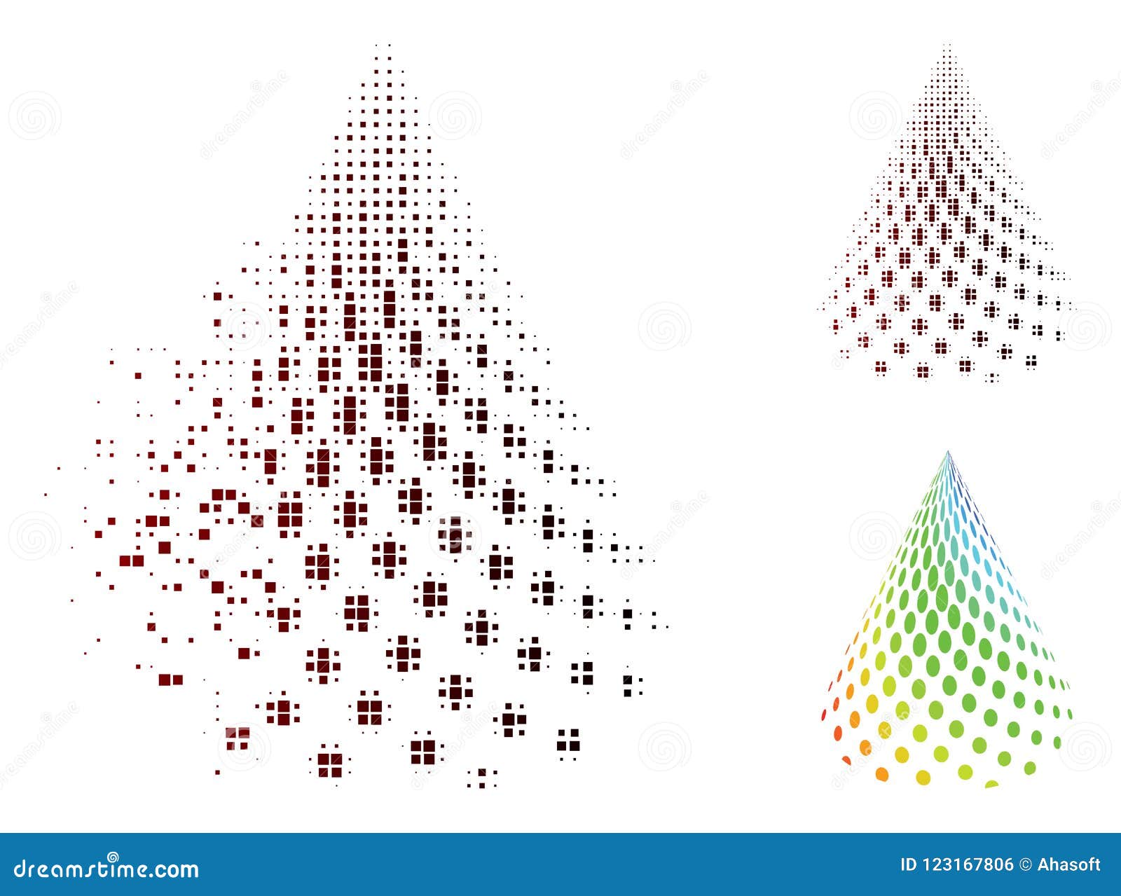 Decomposed Pixel Halftone Dotted Abstract Cone Icon Stock Vector ...