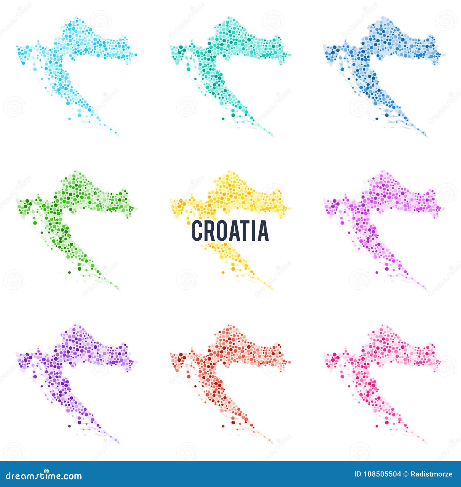 Vector Dotted Colourful Map of Croatia. Stock Vector - Illustration of ...