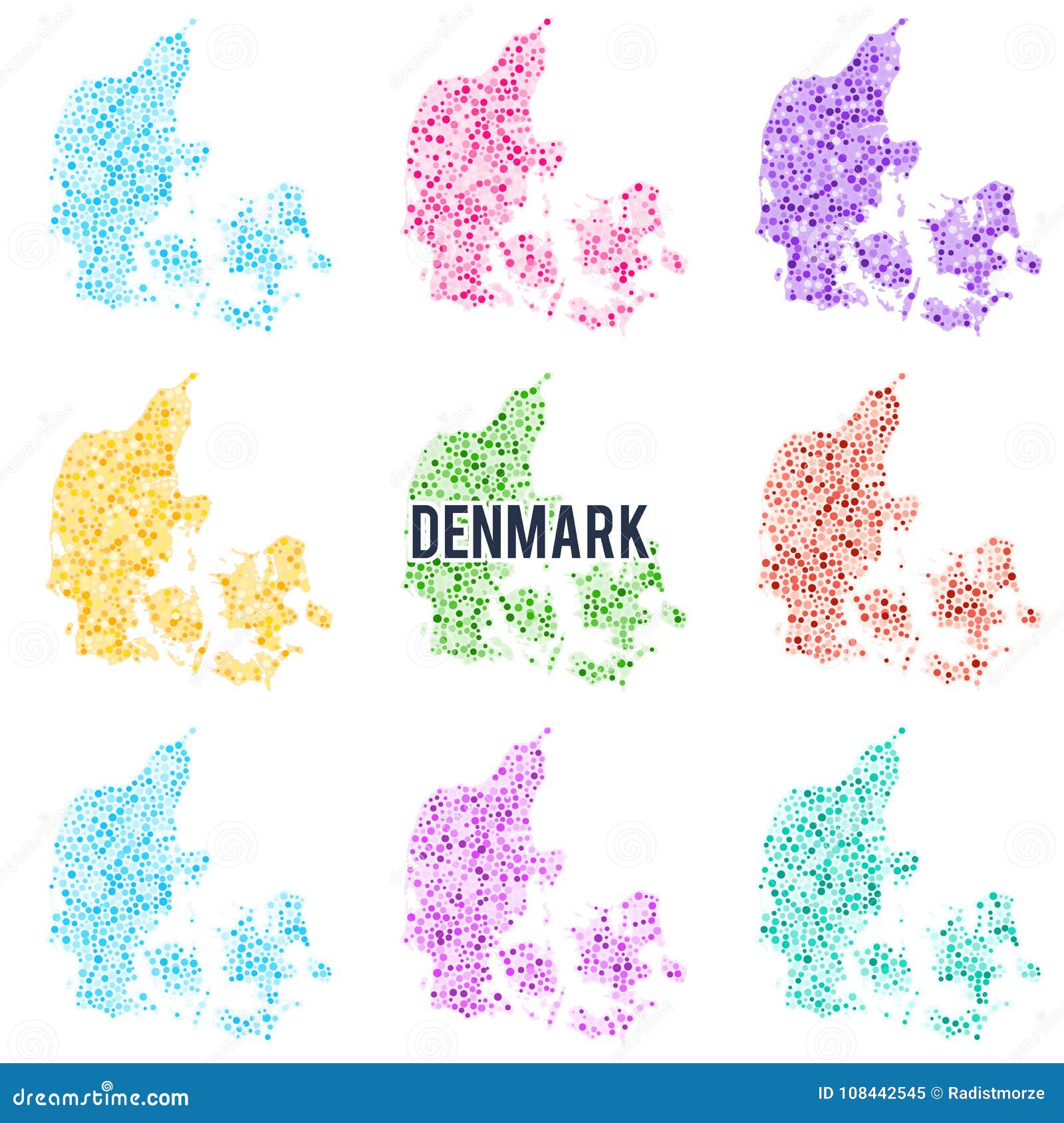 Vector Dotted Colourful Map of Denmark. Stock Vector - Illustration of ...