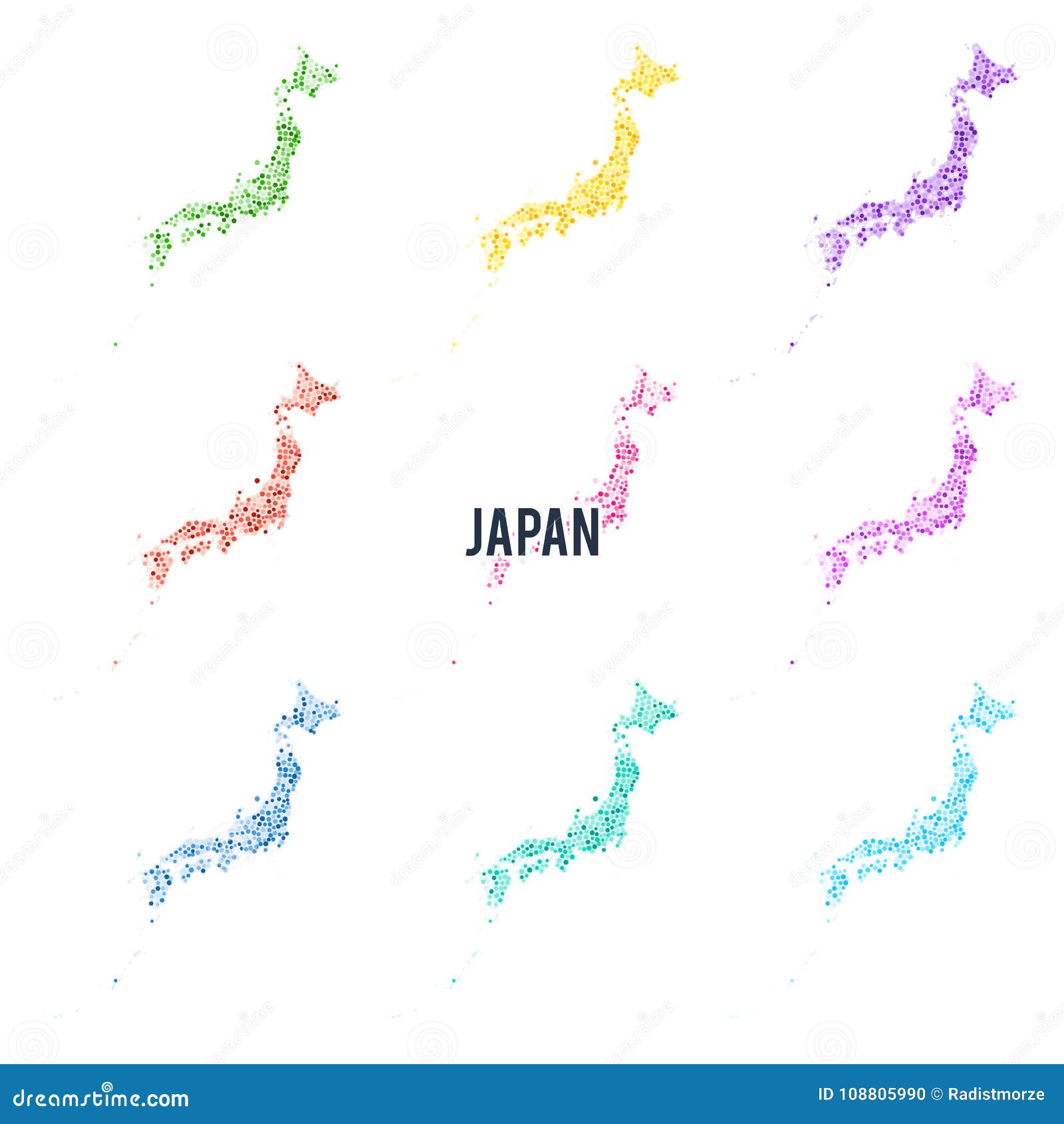 Vector Dotted Colourful Map of Japan. Stock Illustration - Illustration ...
