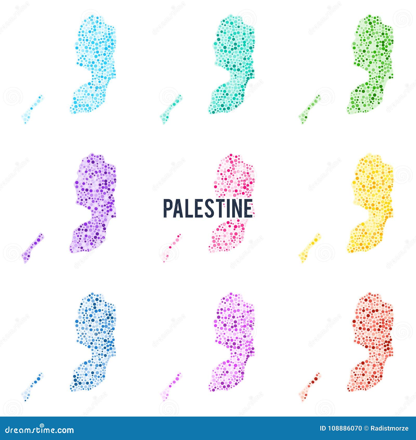 Vector Dotted Colourful Map of Palestine. Stock Illustration ...