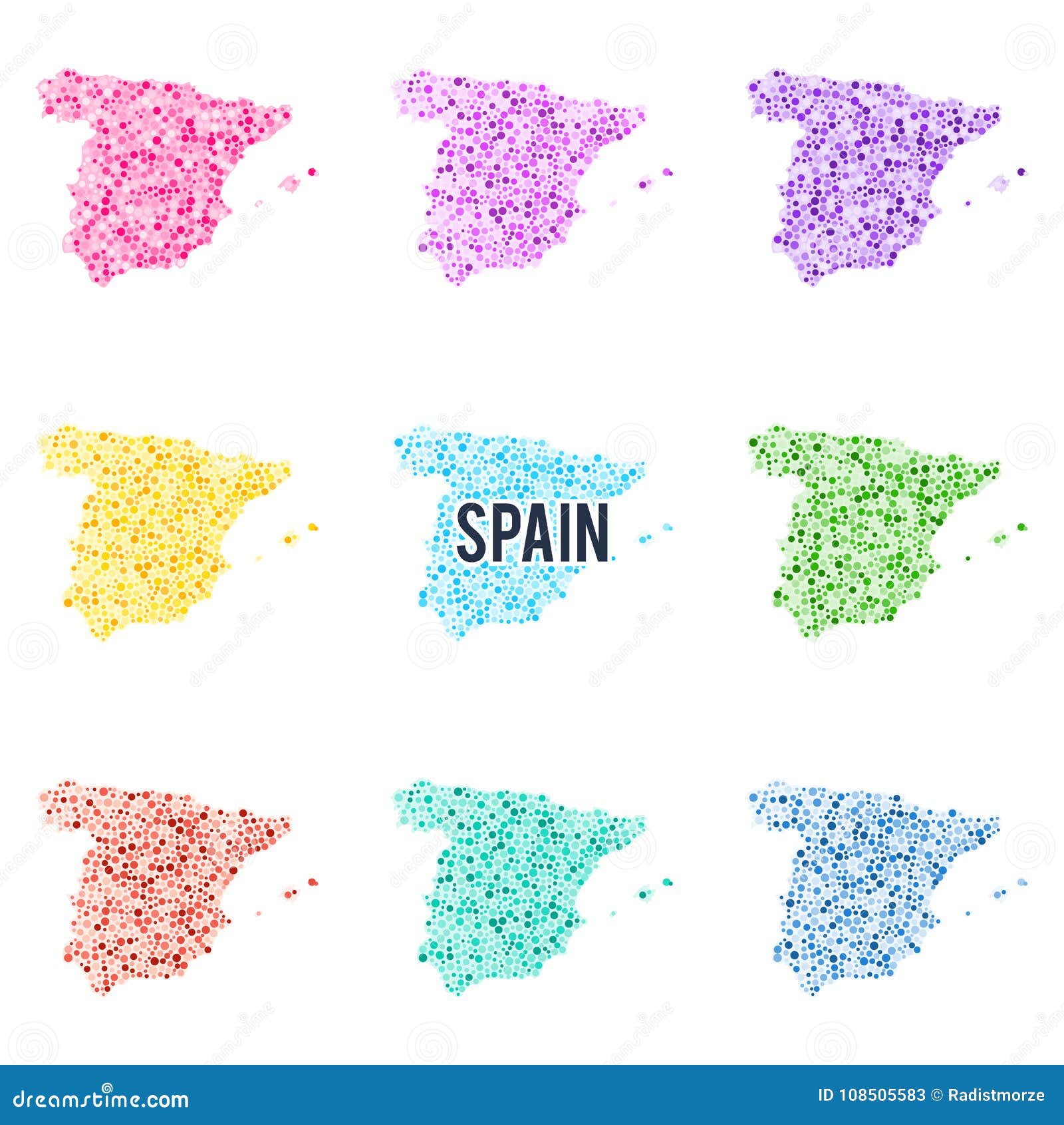 Vector Dotted Colourful Map of Spain. Stock Vector - Illustration of ...