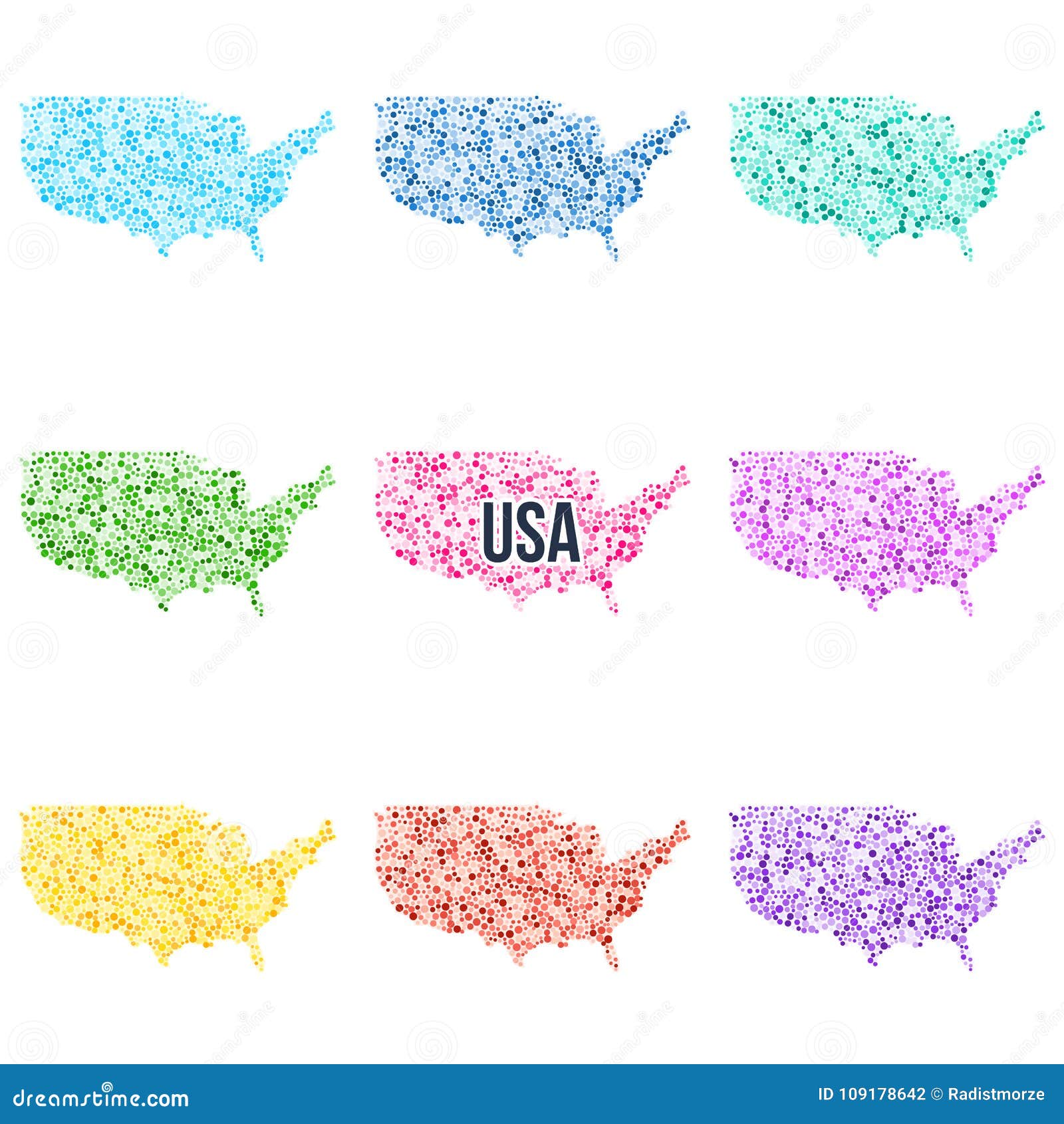 Vector Dotted Colourful Map of the United States of America. Stock ...