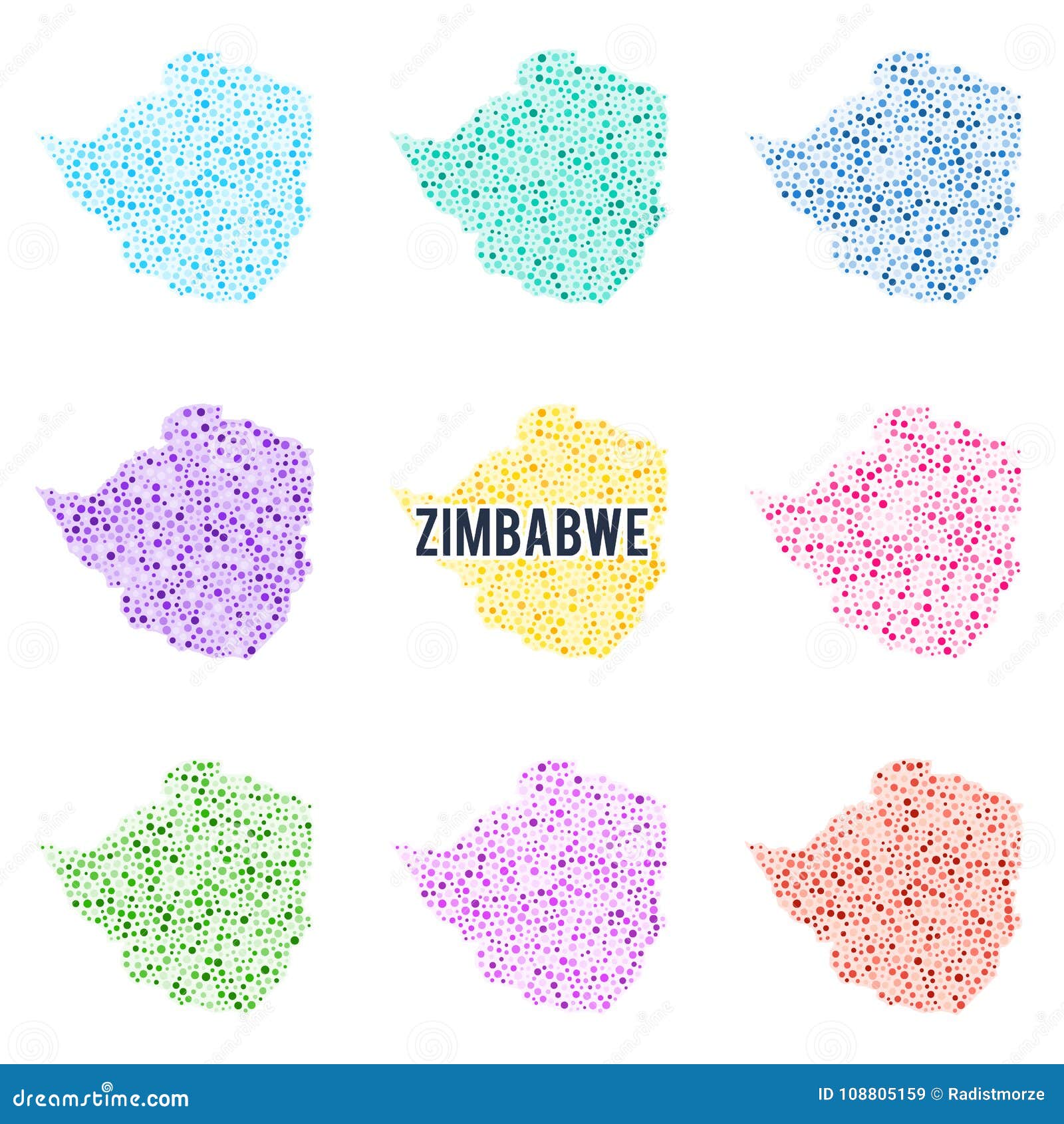 Vector Dotted Colourful Map of Zimbabwe. Stock Illustration ...