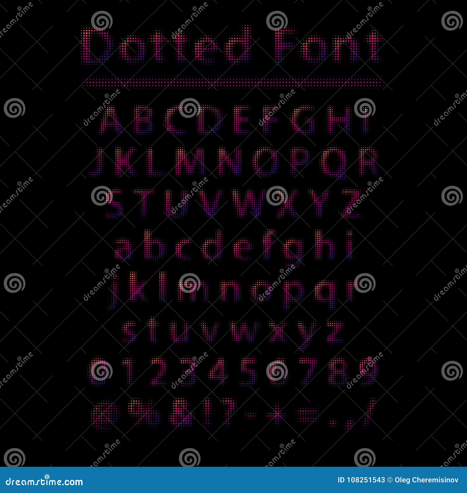 Vector Dotted Font. Color Letters and Numbers Made of Dots with ...