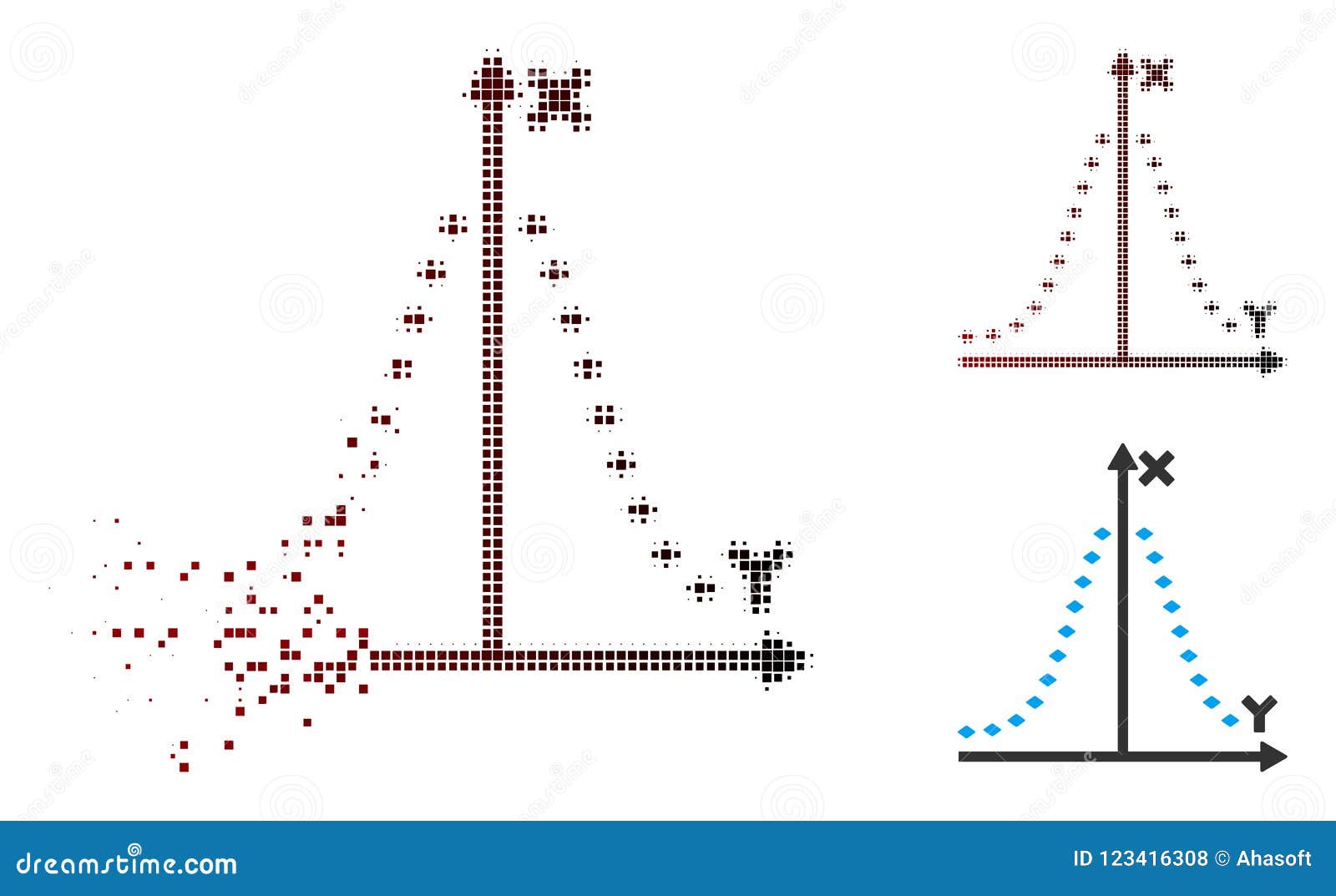 Fractured Pixel Halftone Dotted Gauss Plot Icon Stock Vector ...