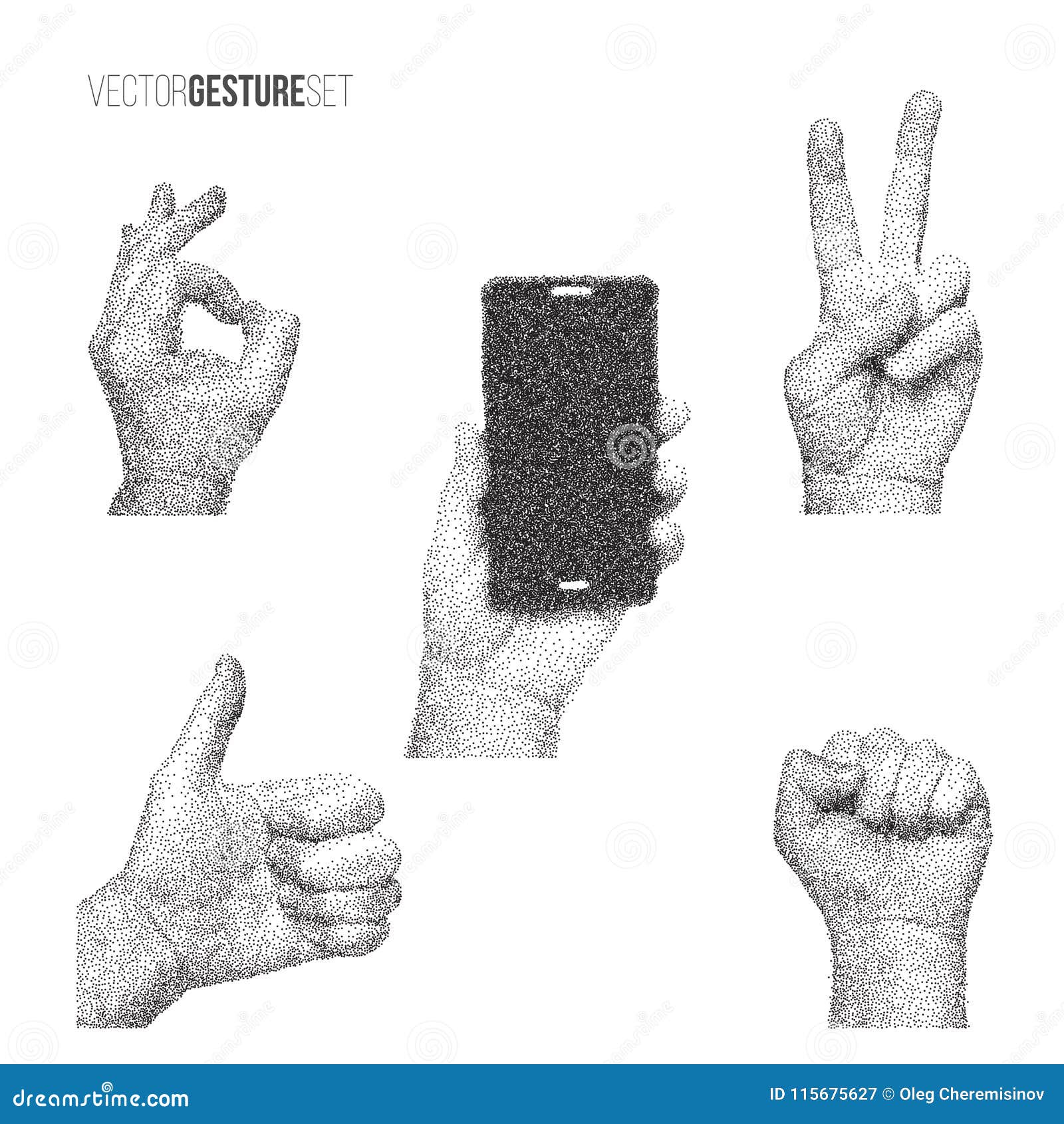 Vector Dotted Gesture Set. Four Man Hands with Different Gestures and ...