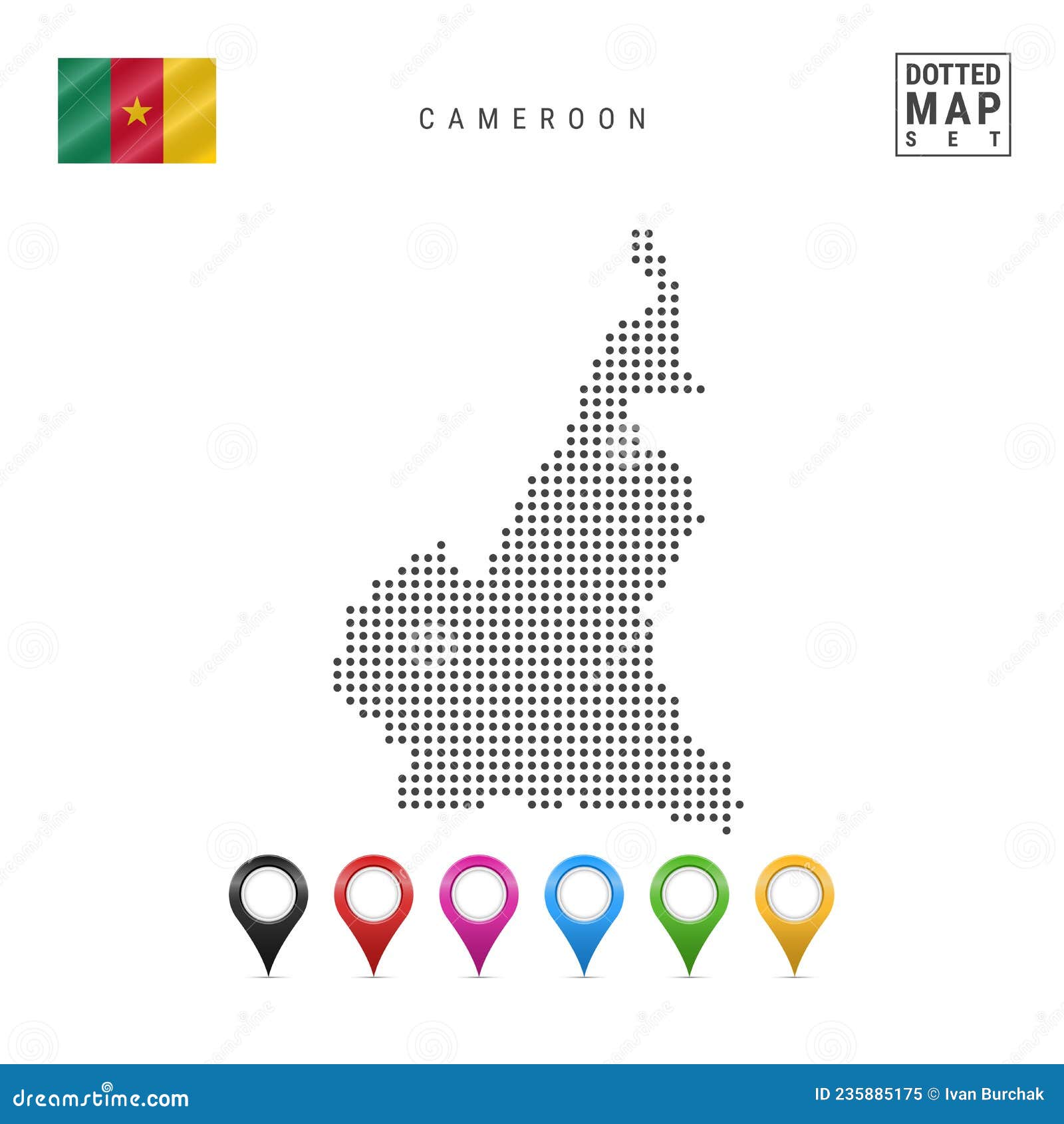 Vector Dotted Map of Cameroon. Simple Silhouette of Cameroon. National ...
