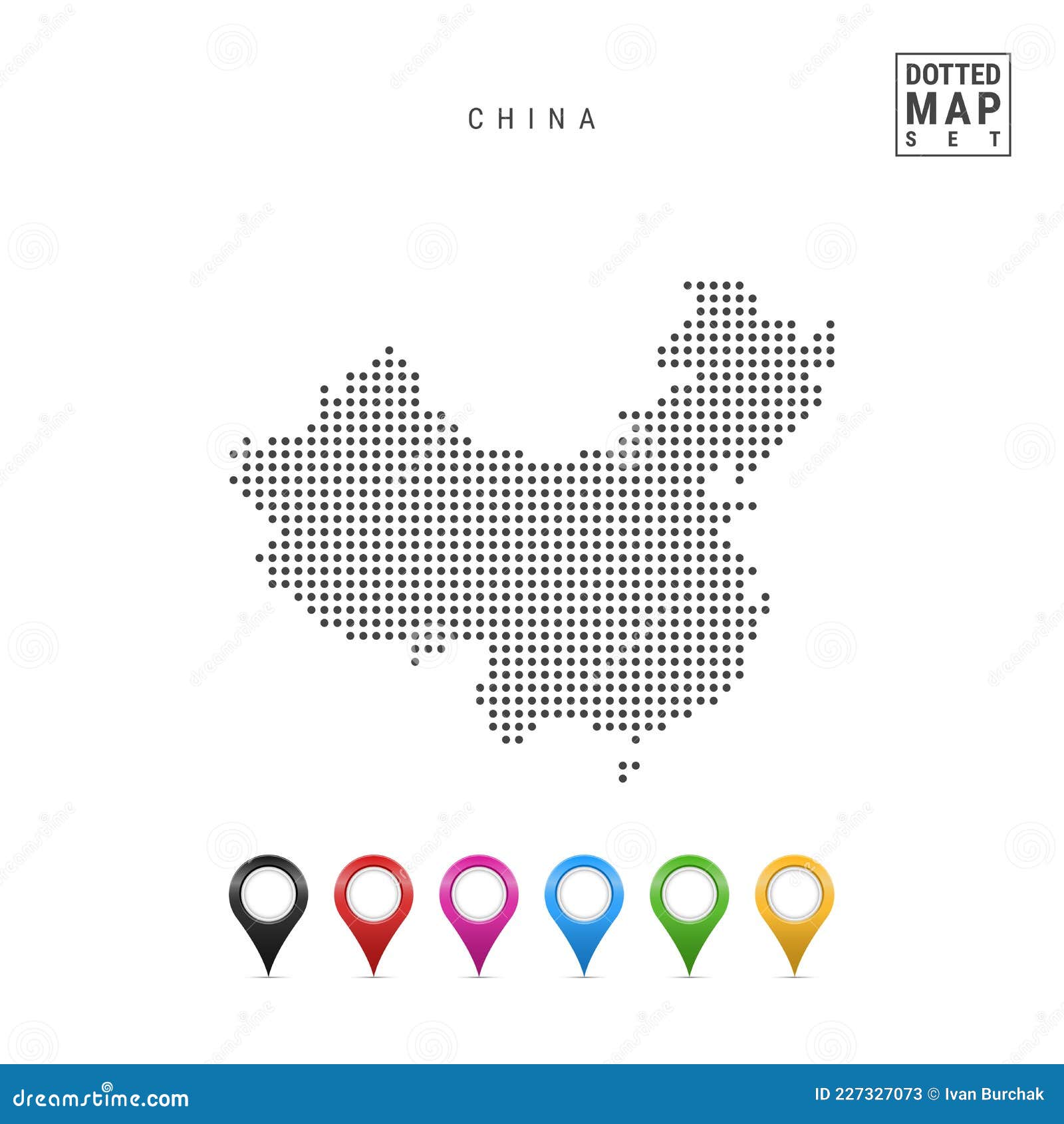 Vector Dotted Map of China. Simple Silhouette of China. Set of ...